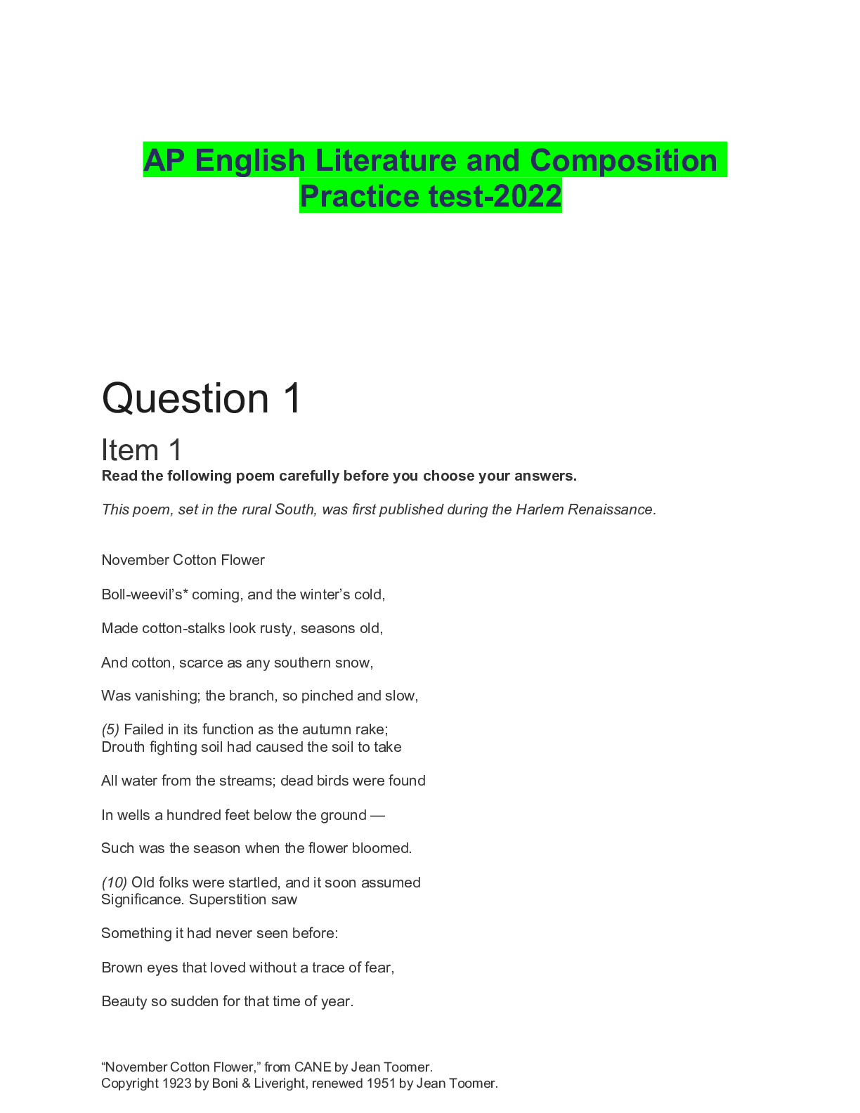 AP English Literature and Composition Practice test-2022 - Scholarfriends