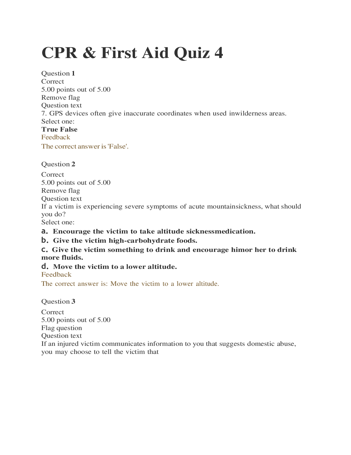 MED 101 CPR & First Aid Quiz 4 Latest Solutions - Scholarfriends