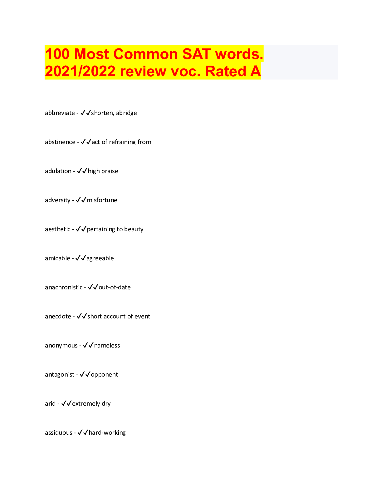 100 Most Common SAT words. 2021/2022 review voc. Rated A - Scholarfriends