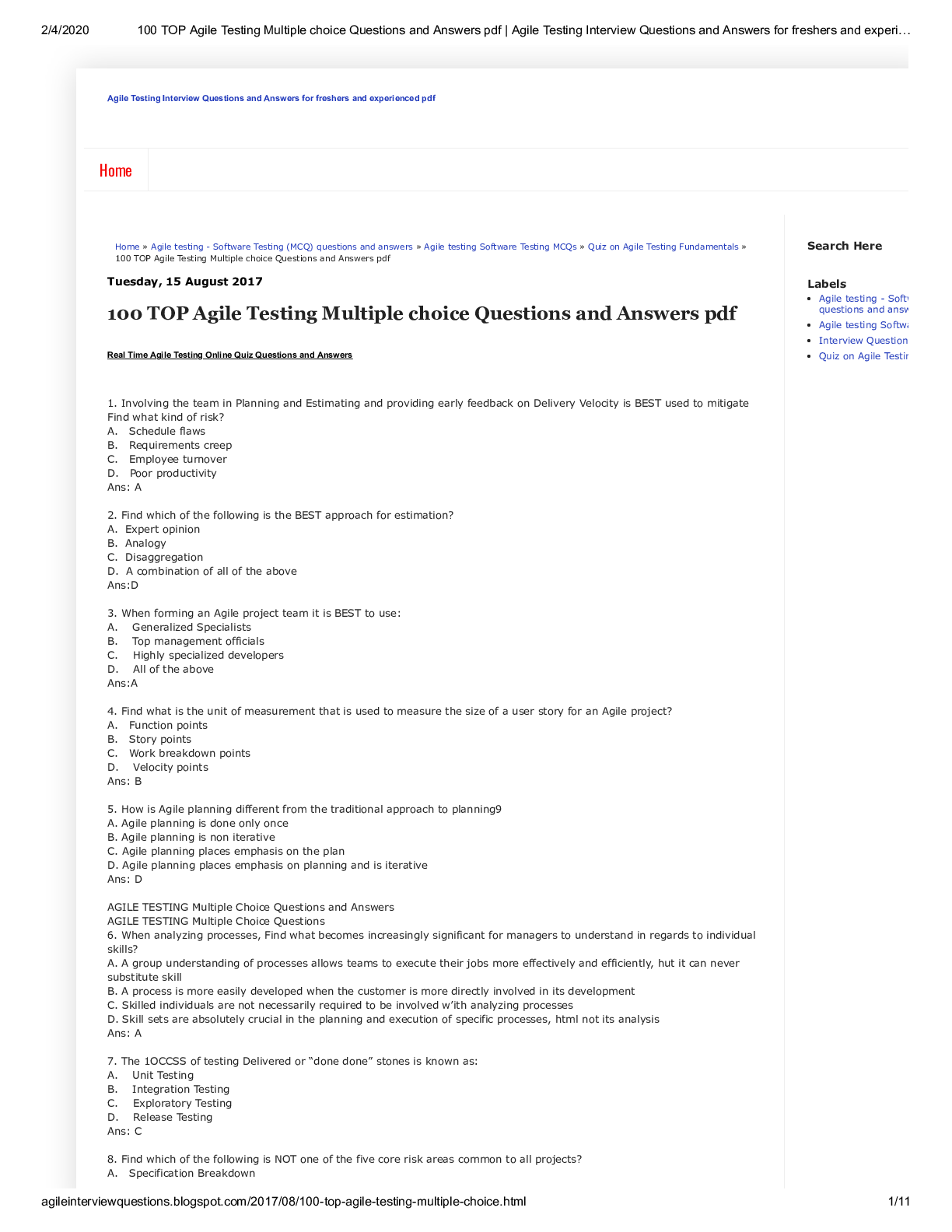 100 TOP Agile Testing Multiple choice Questions and Answers 2022 ...