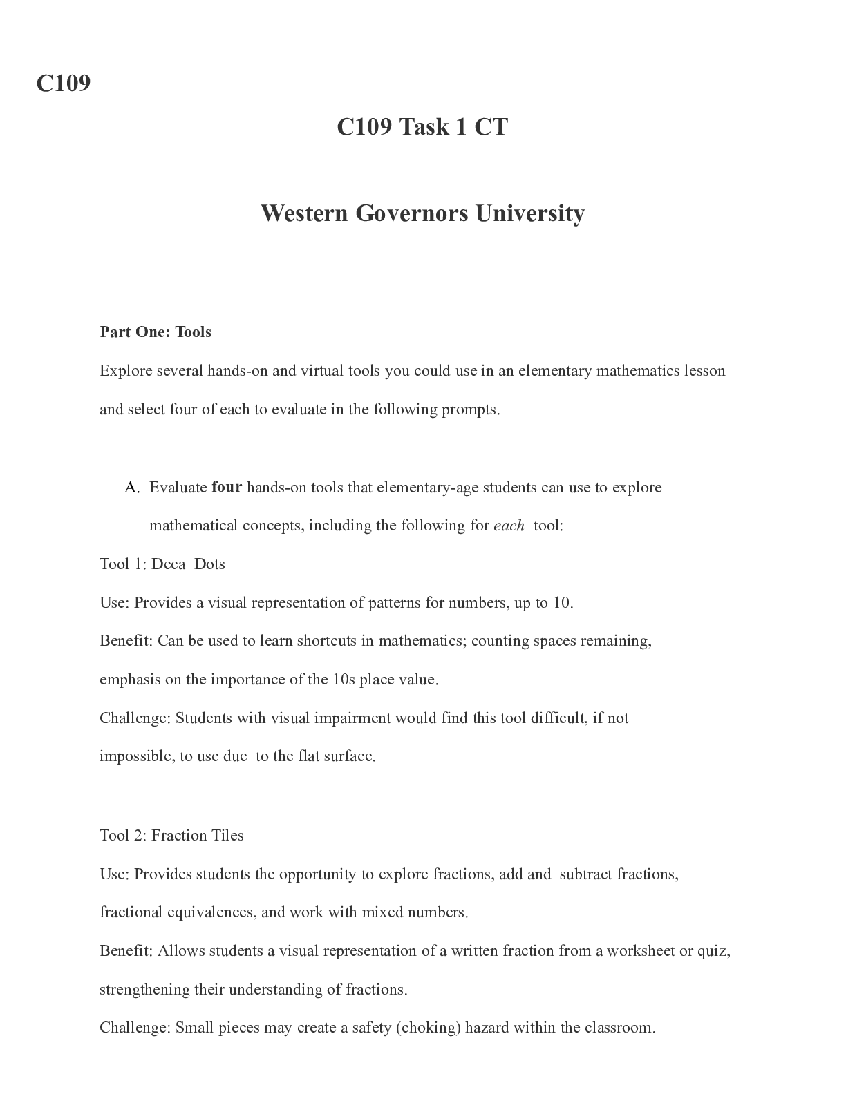 C109 Task 1 CT.docx C109 C109 Task 1 CT Western Governors University ...