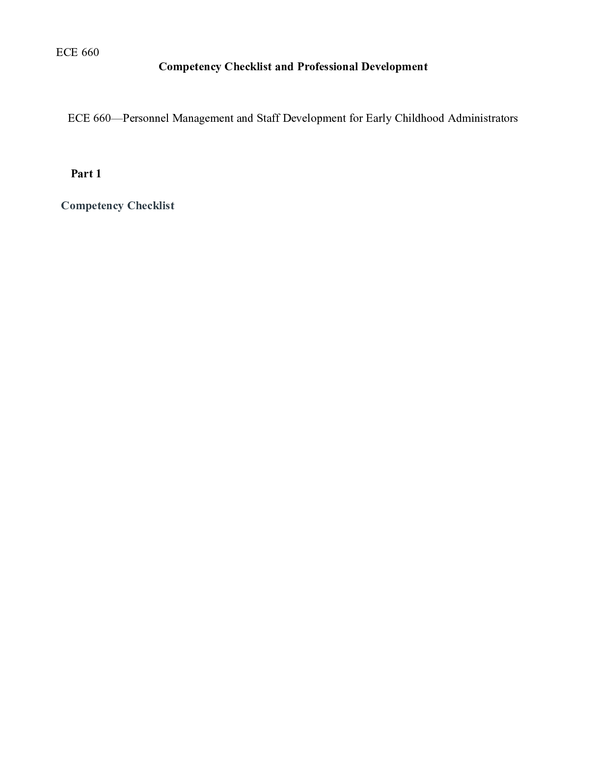 ECE 660 Week 2 Assignment.docx ECE 660 Competency Checklist and ...