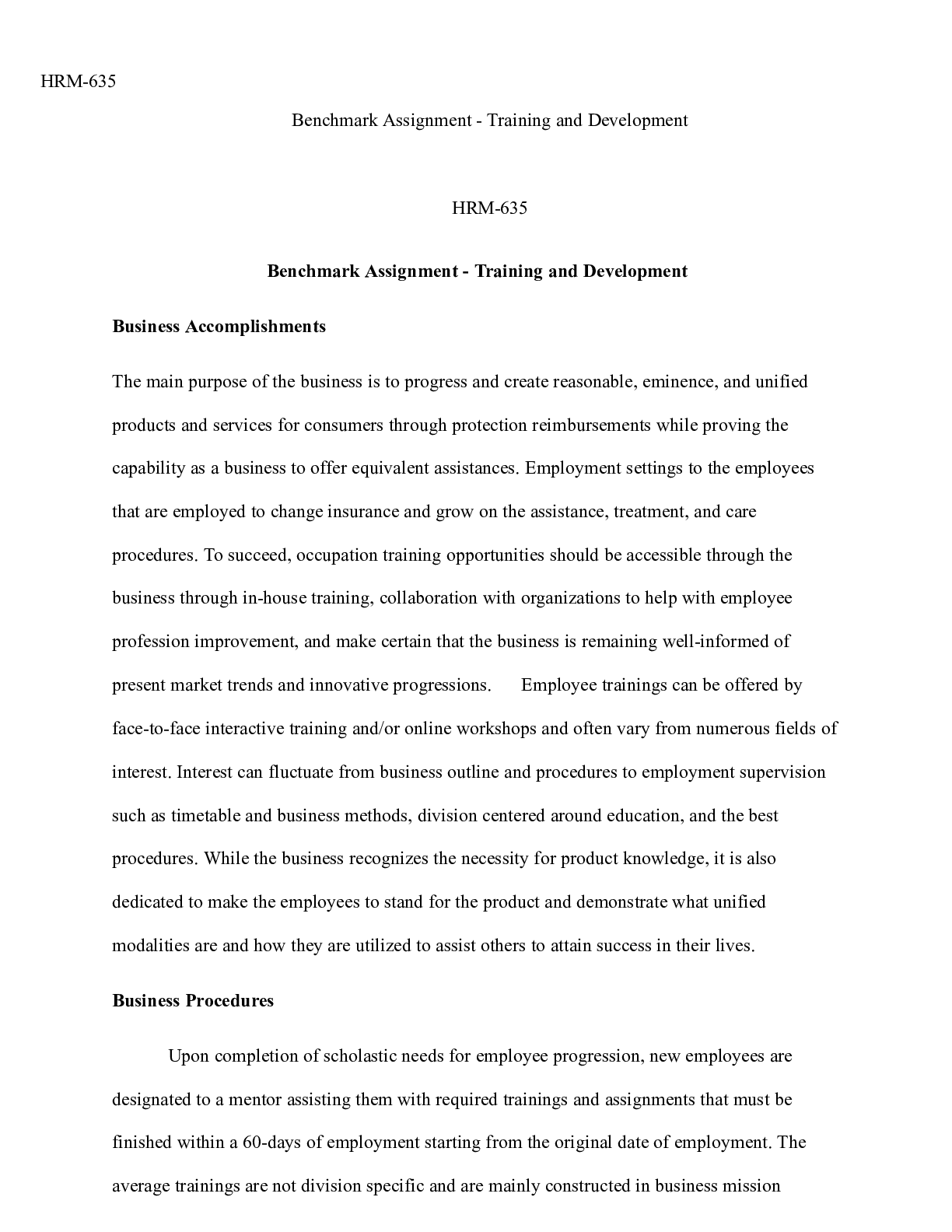 Benchmark_Assighment.docx(1) HRM-635 Benchmark Assignment - Training ...