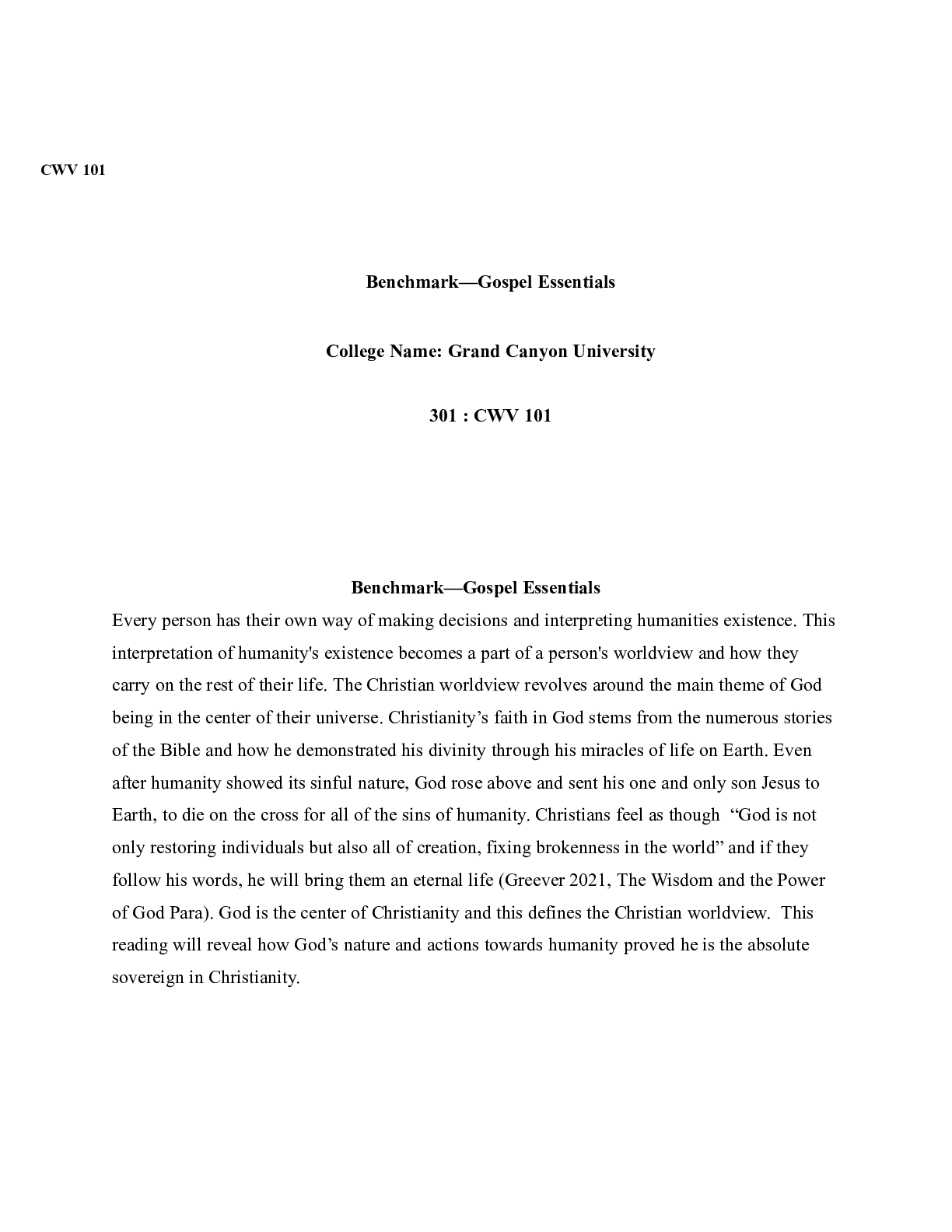 Benchmark_Essentials.docx(1) CWV 101 Benchmarkâ€”Gospel Essentials ...