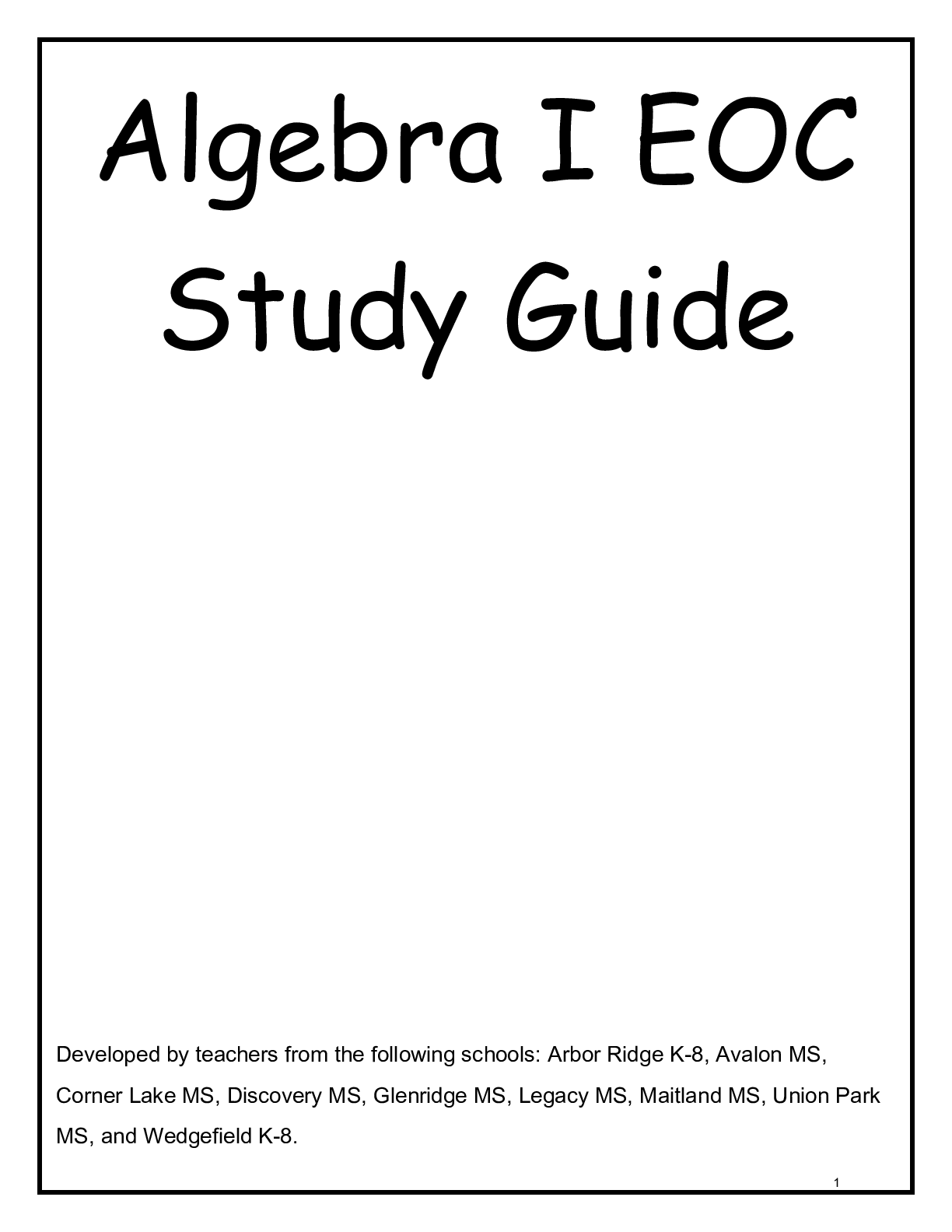 Algebra I EOC Study Guide - Scholarfriends