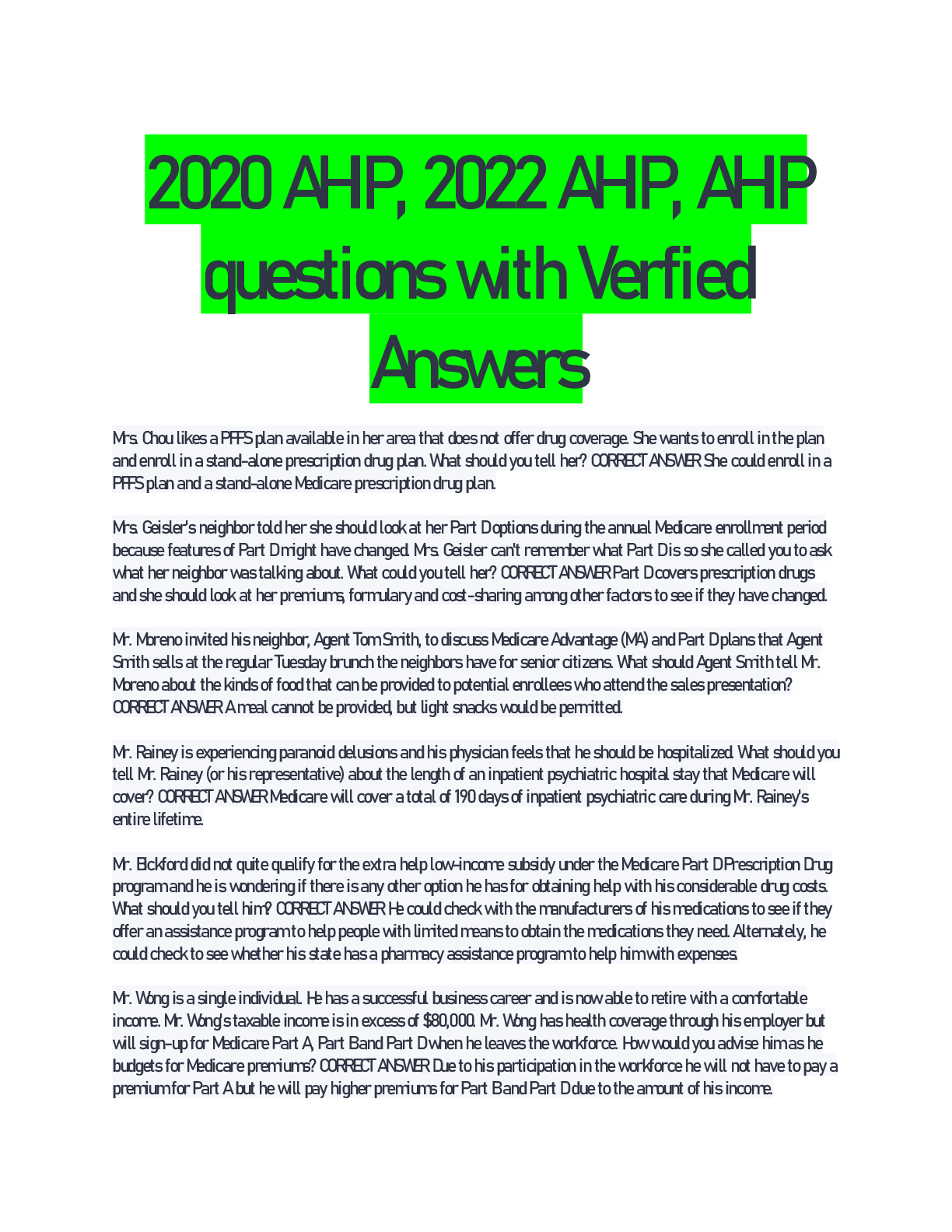 2020 AHIP, 2022 AHIP, AHIP questions with verfied Answers ...