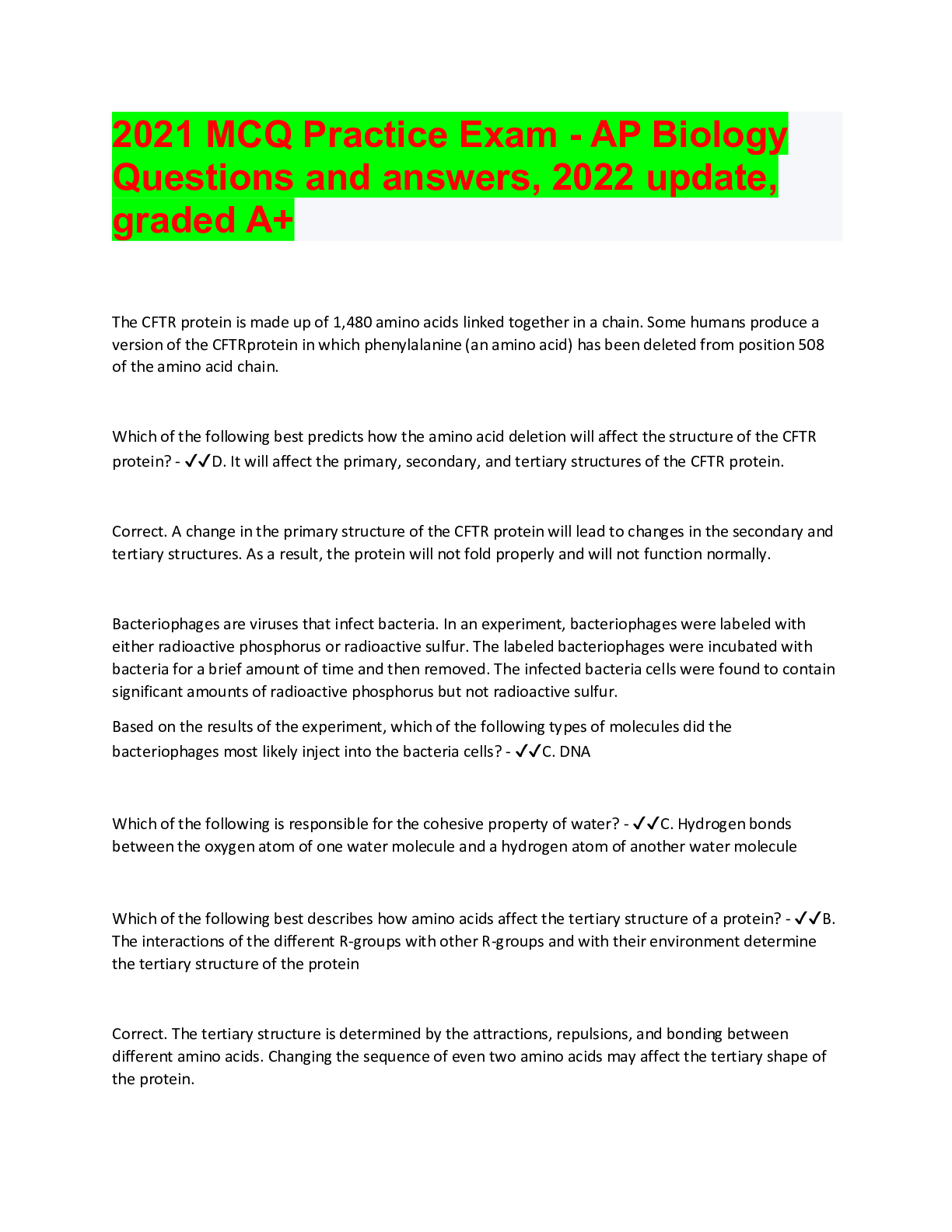 2021 MCQ Practice Exam - AP Biology Questions and answers, 2022 update ...