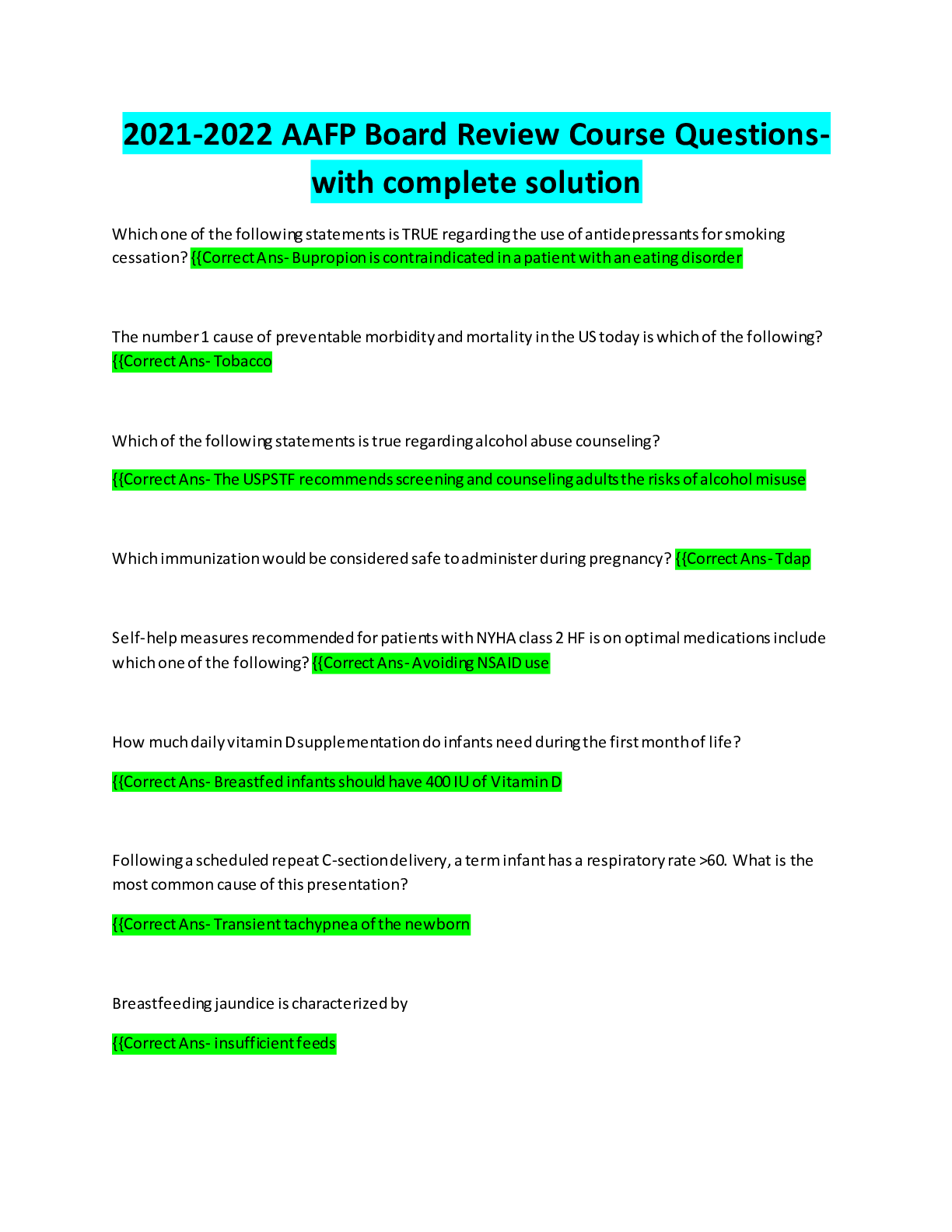 (University of Nevada) 2021-2022 AAFP Board Review Course Questions ...