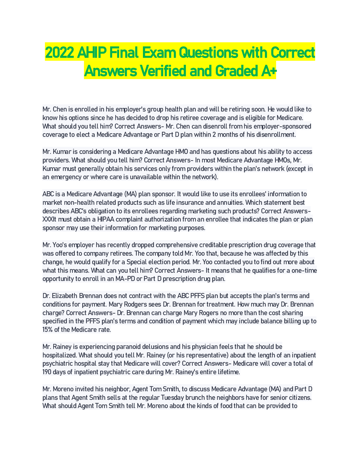 2022 AHIP Final Exam Questions with Correct Answers Verified and Graded ...