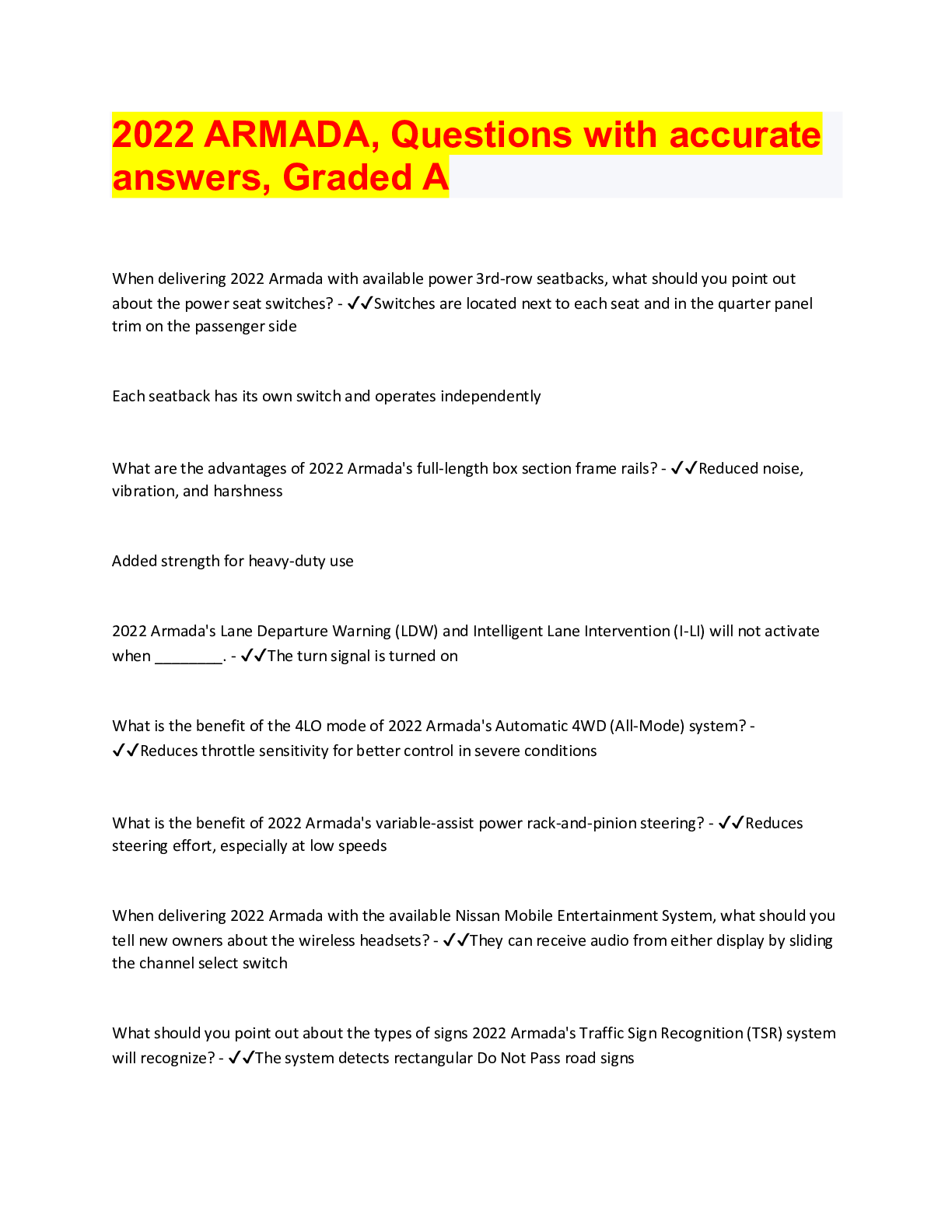 2022 ARMADA, Questions with accurate answers, Graded A - Scholarfriends