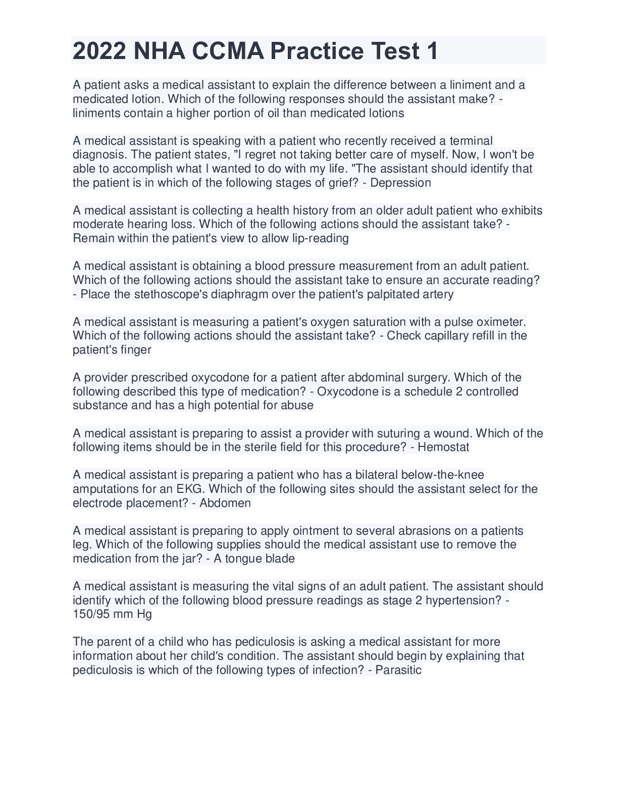 2022 NHA CCMA Practice Test 1/30 Questions and answers/A+ Graded ...