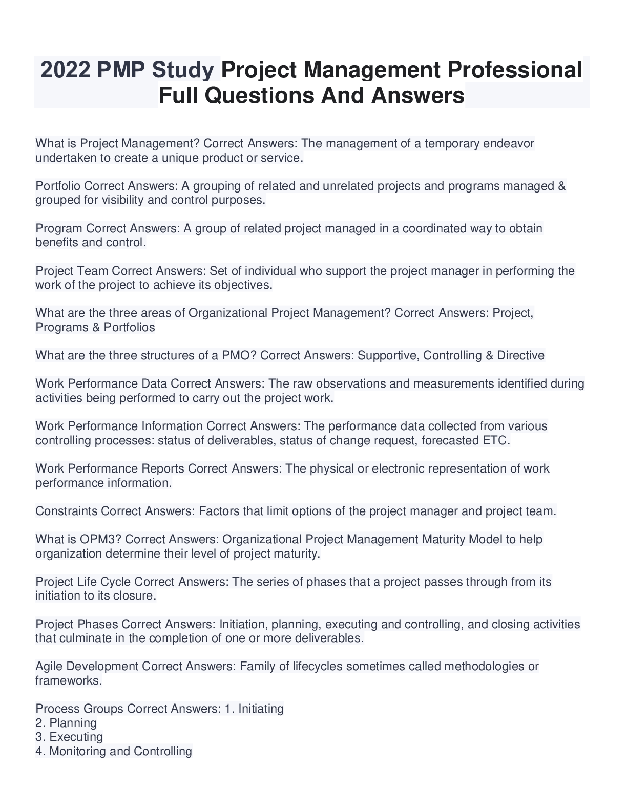 2022 PMP Study Project Management Professional Full Questions And ...