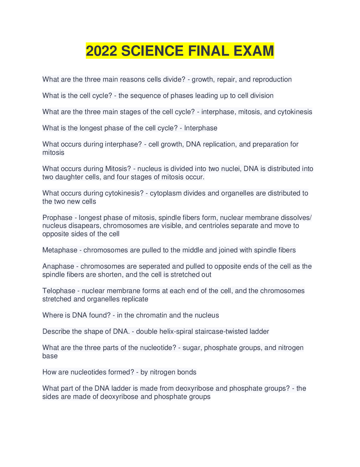 2022 SCIENCE FINAL EXAM – Scholarfriends - Scholarfriends
