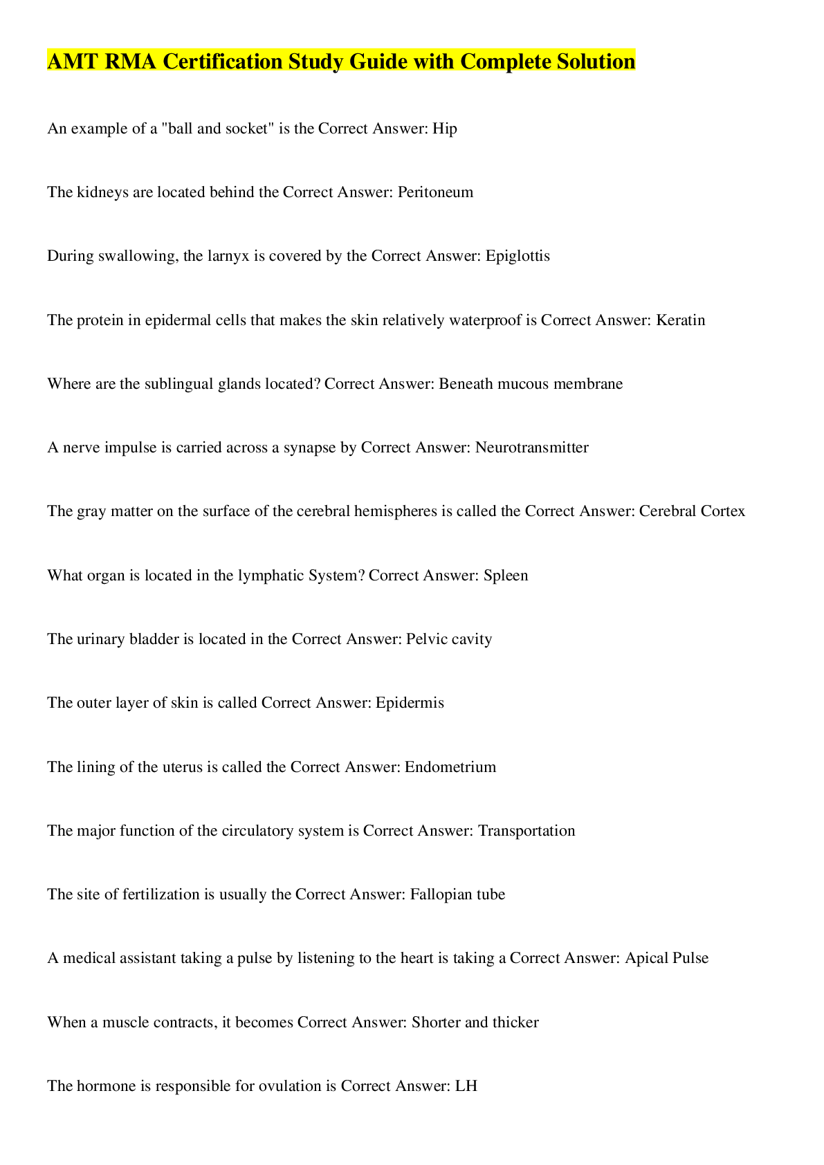 2022 AMT RMA Certification Study Guide with Complete Solution ...