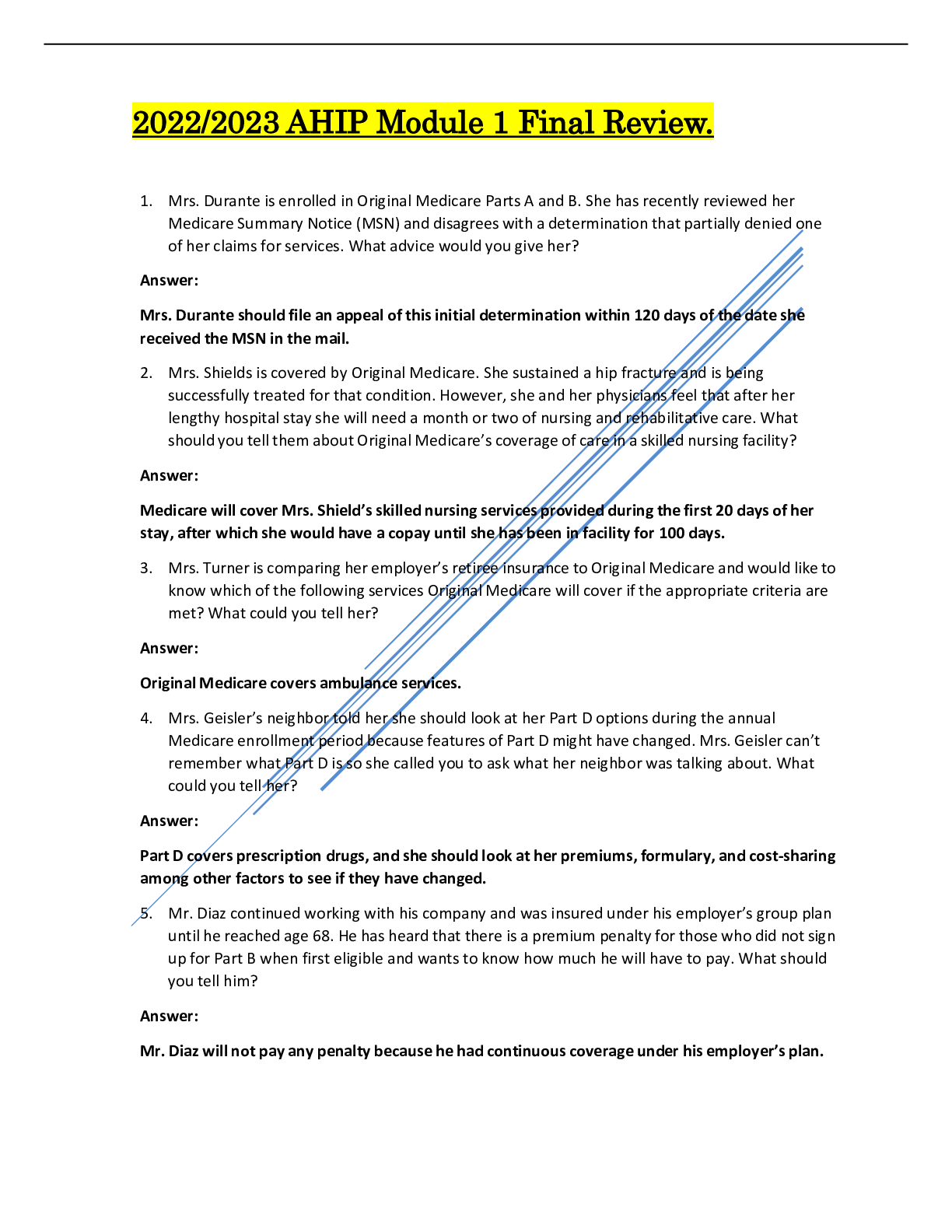 2022/2023 AHIP Module 1 Final Review [VERIFIED ANSWERS} - Scholarfriends