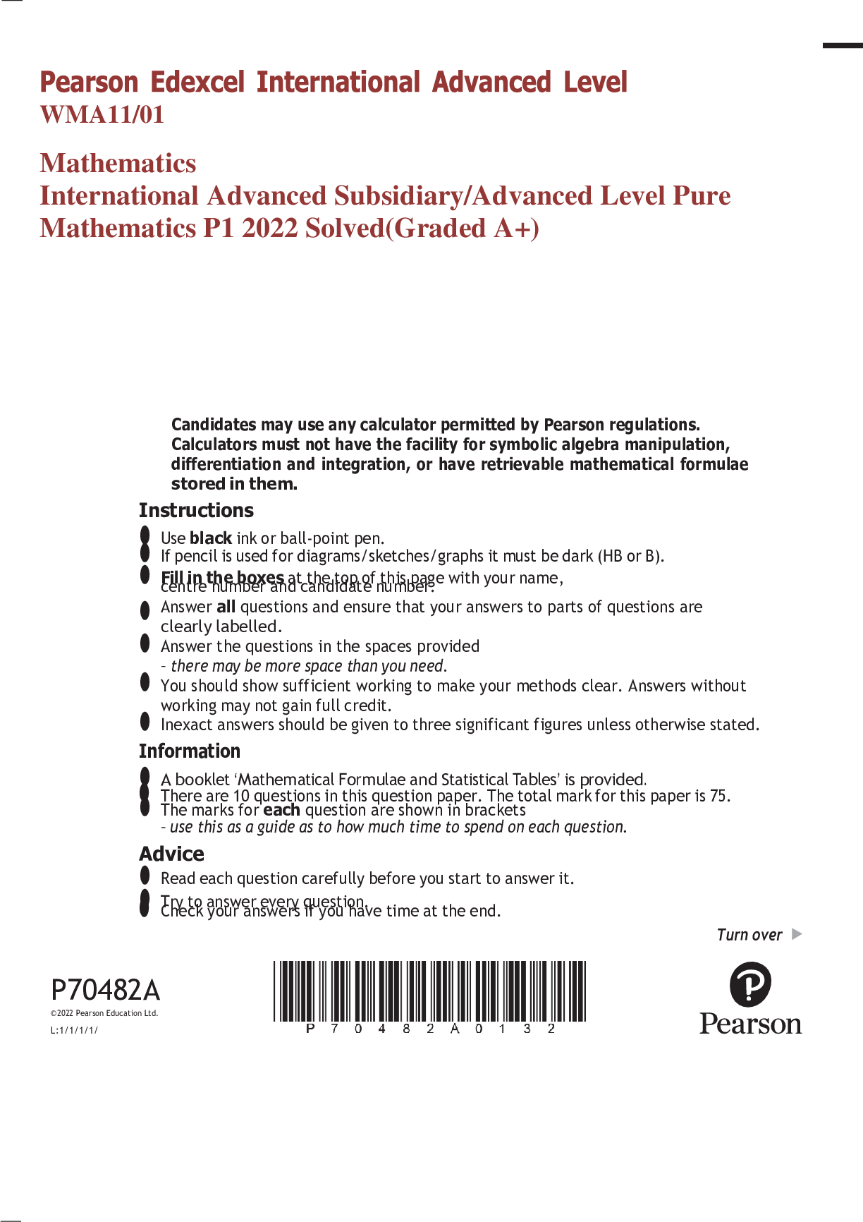 2506 9MA0-01 EDEXCEL MATHS A Level Pure Mathematics – June 2025 mark ...