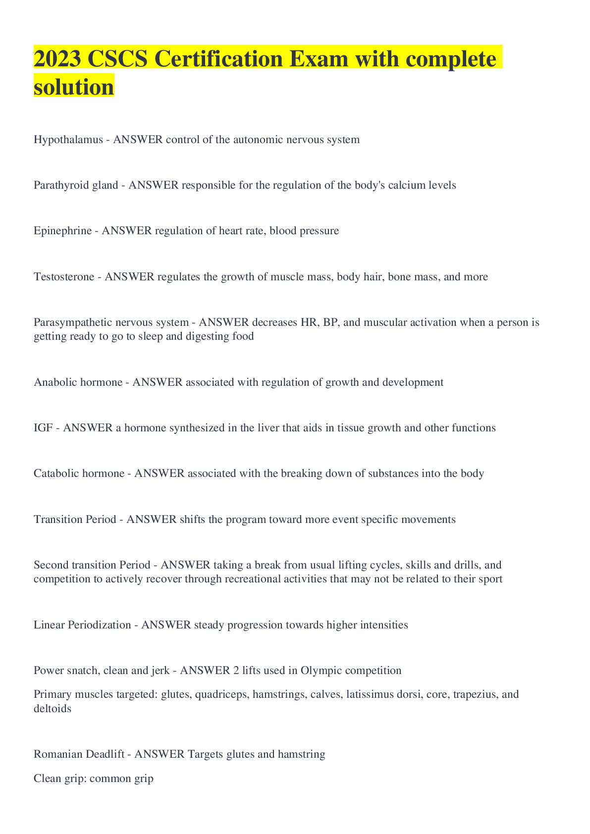 2023 CSCS Certification Exam with complete solution - Scholarfriends