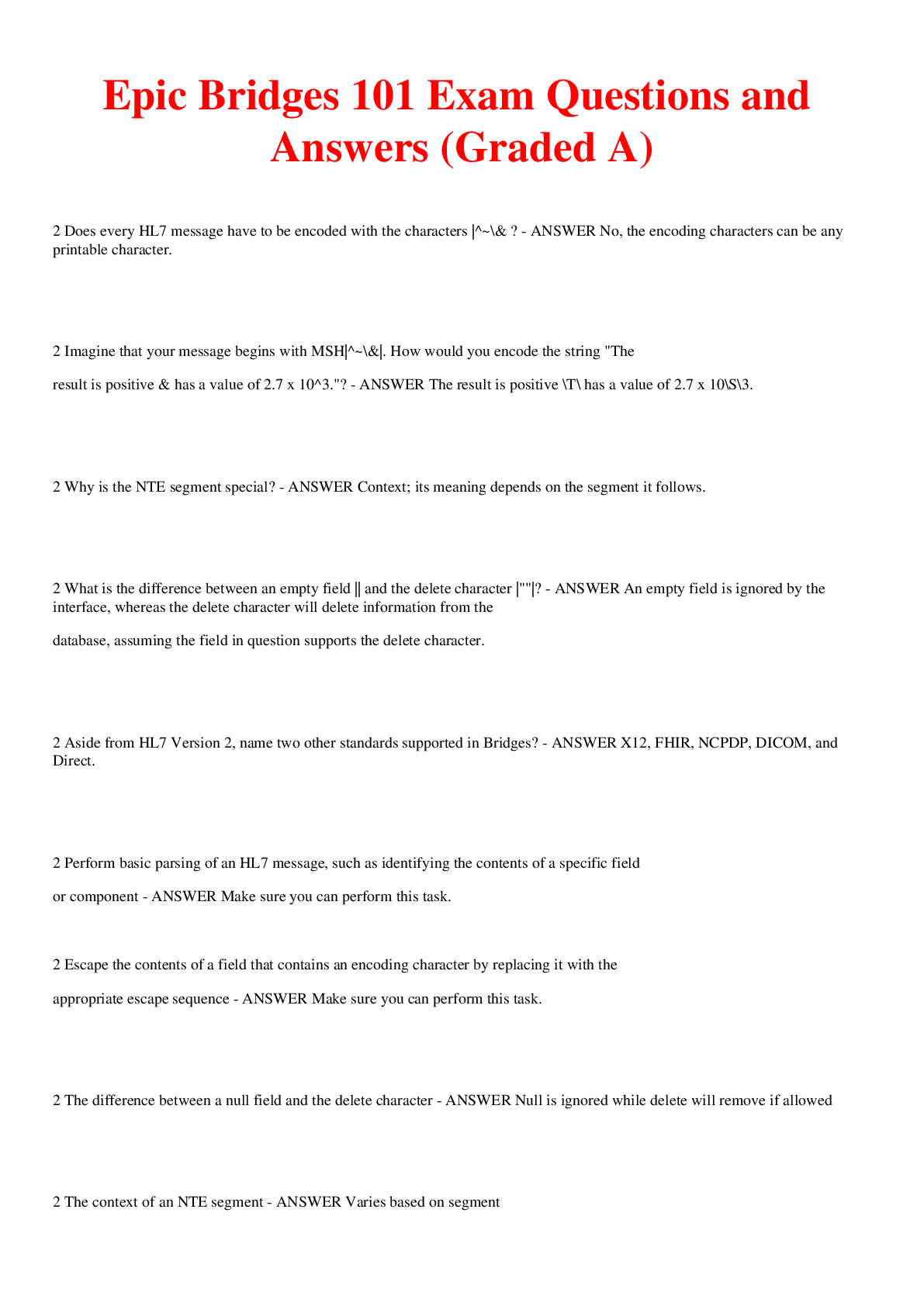 Epic Bridges 101 Exam Questions and Answers (Graded A) - Scholarfriends