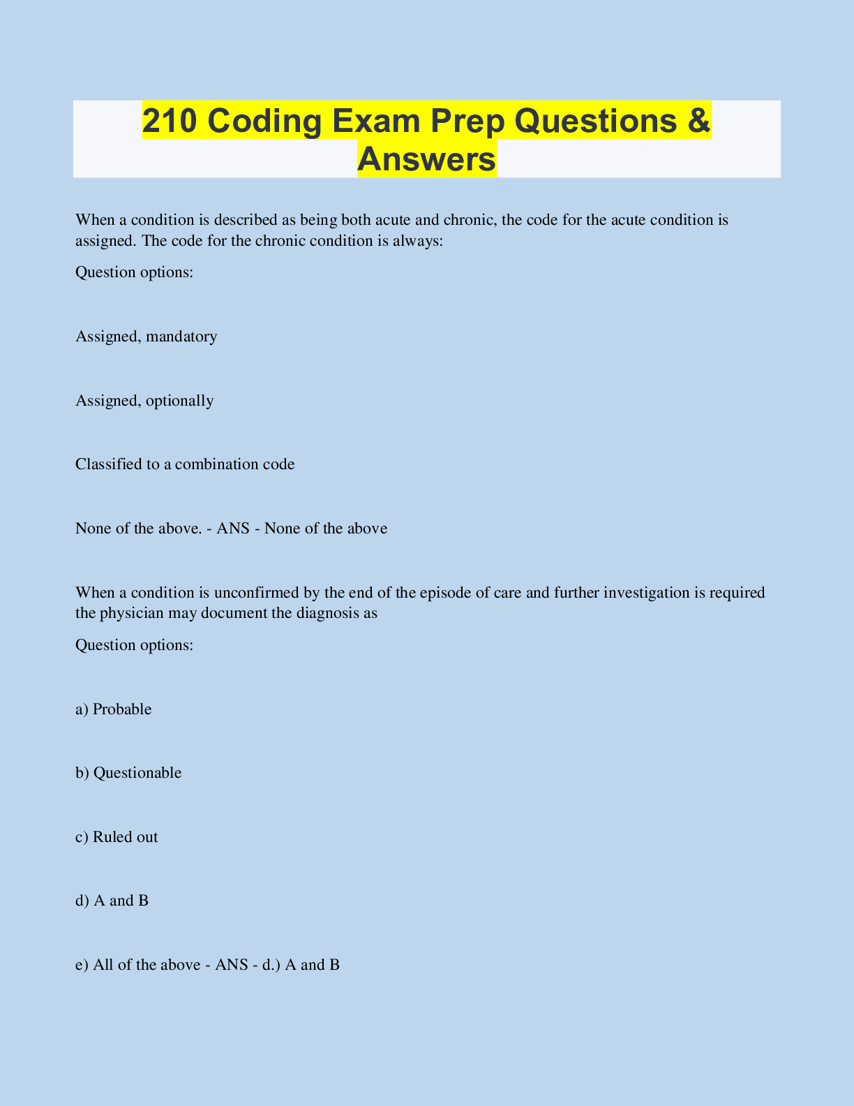 210 Coding Exam Prep Questions & Answers - Scholarfriends