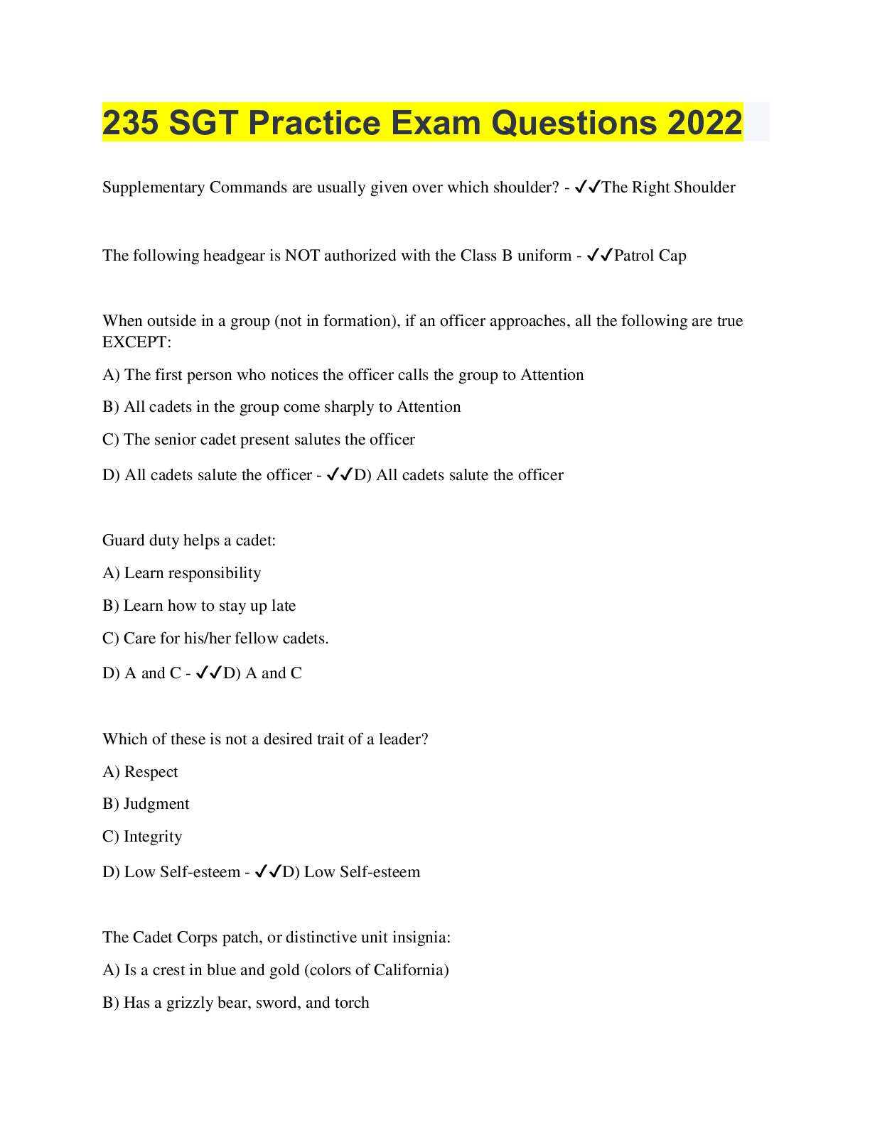 235 SGT Practice Exam Questions 2022 - Scholarfriends