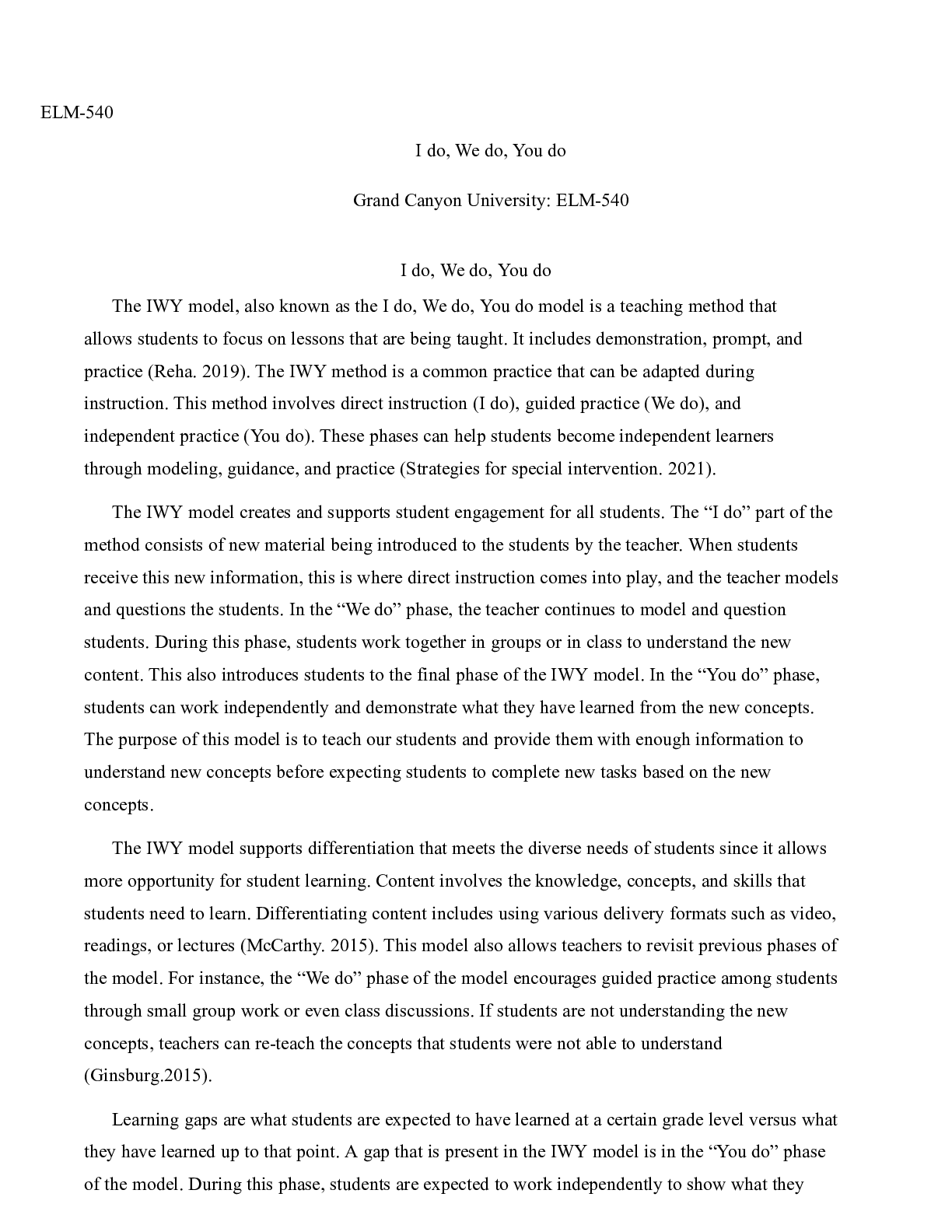 ELM 540 T2 I do We do You do.docx ELM-540 I do, We do, You do Grand ...