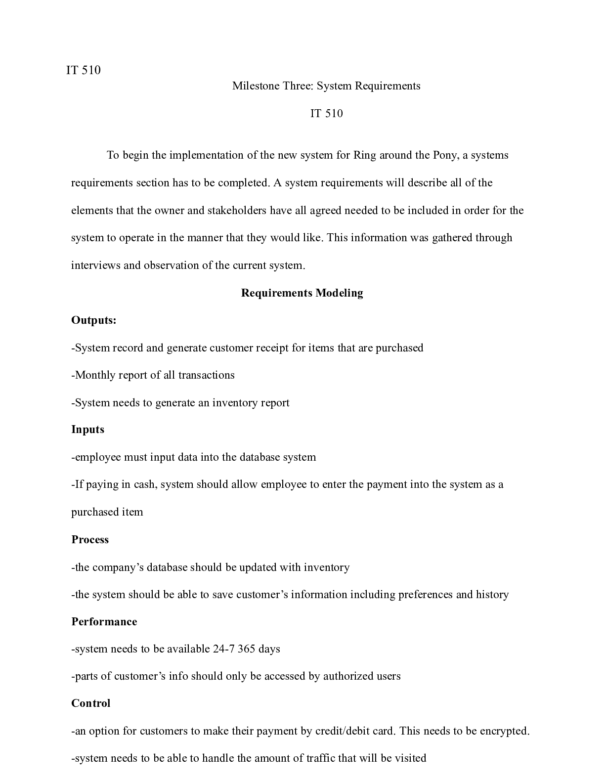 Milestone 3.docx IT 510 Milestone Three: System Requirements IT 510 To ...