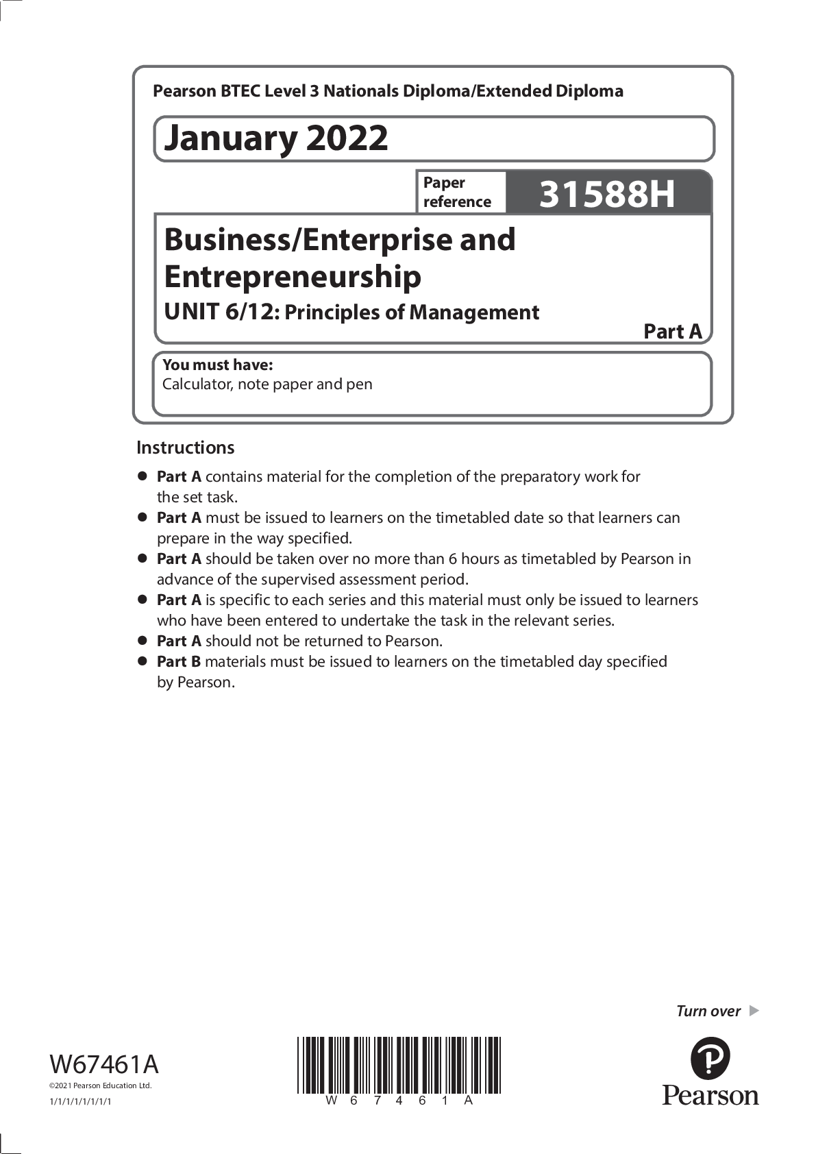 Pearson BTEC Level 3 Nationals 31489H Business/Enterprise and ...