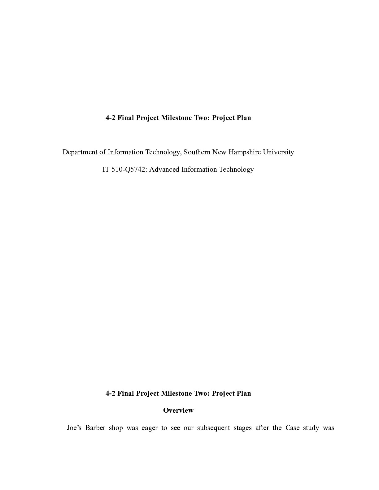 IT 510 Final Project Milestone Two Project Plan| 4-2 Final Project ...