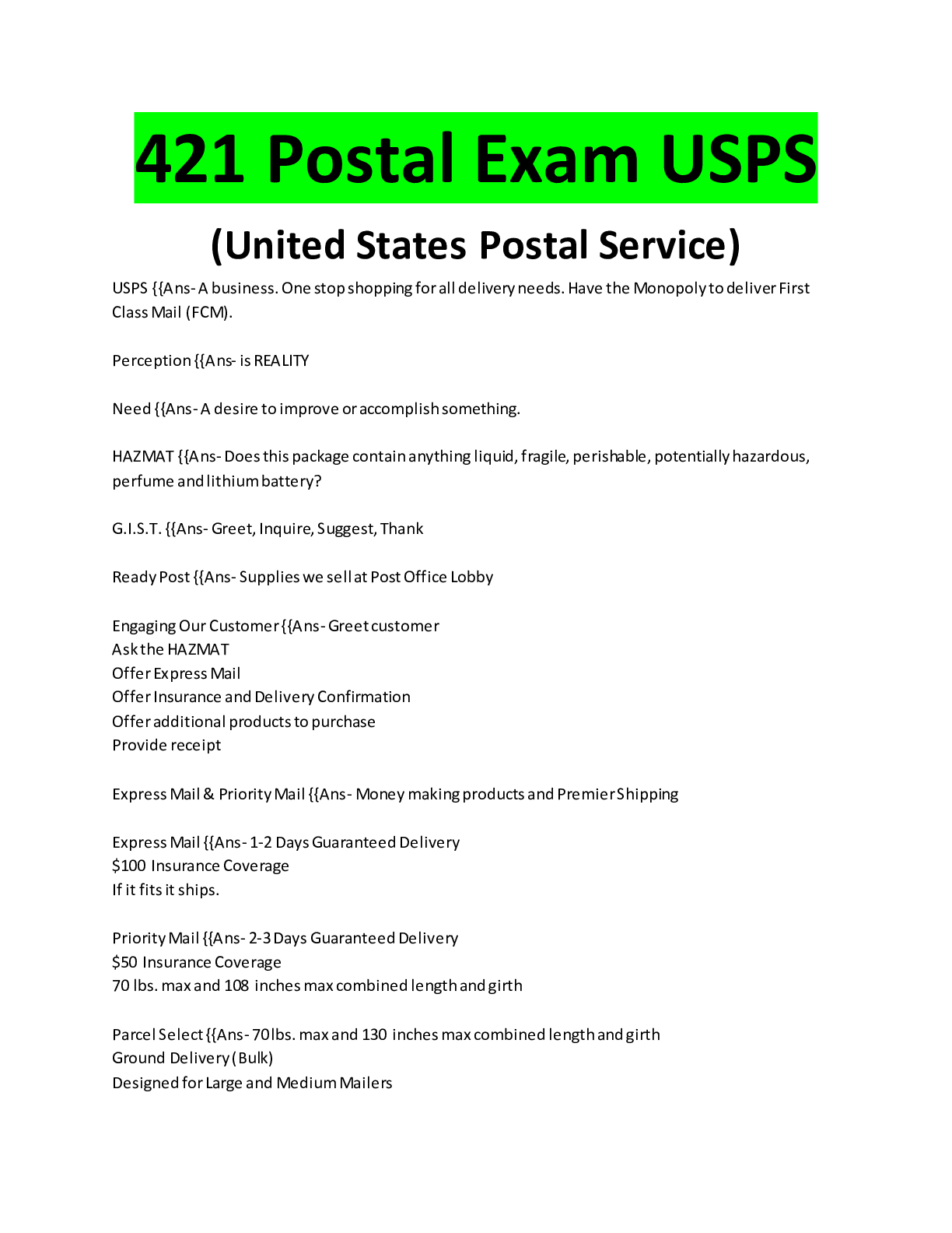 421 Postal Exam USPS (United States Postal Service) - Scholarfriends