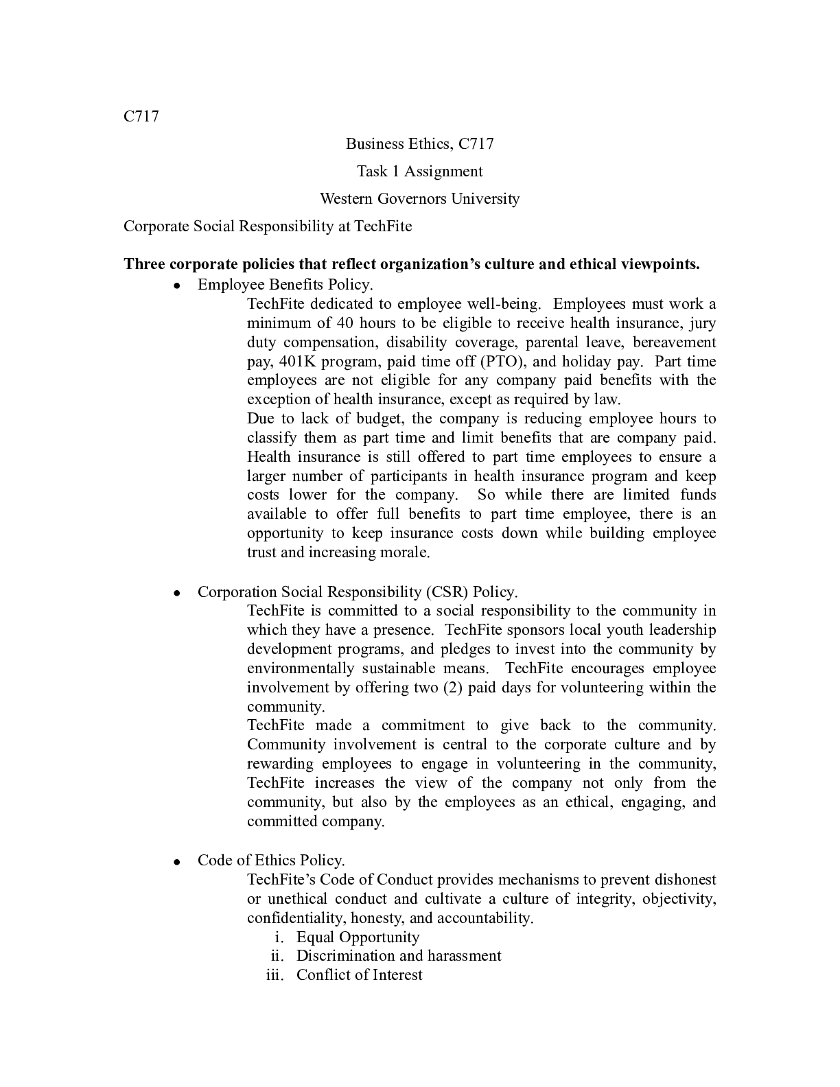 Task_1_Assignment.docx C717 Business Ethics, C717 Task 1 Assignment ...