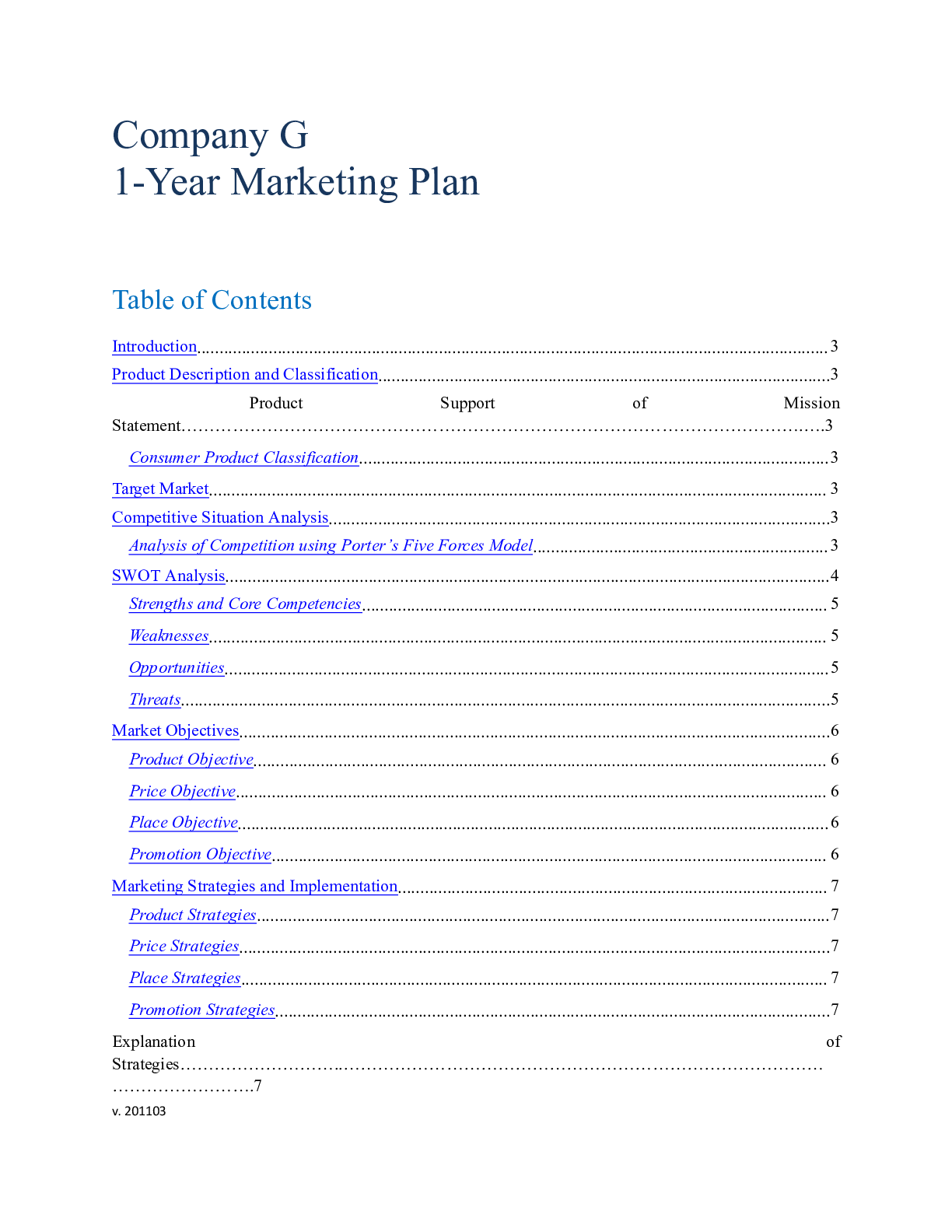 VZT1 Task 1 D Shorty.docx Company G 1-Year Marketing Plan Table of ...