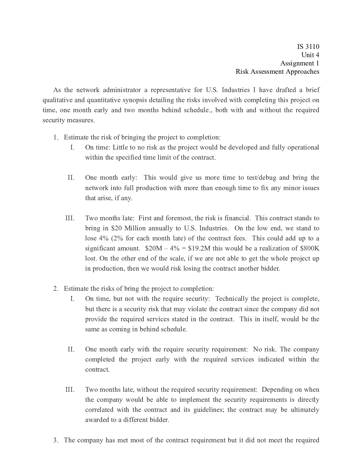 Unit 4 Assignment 1.docx IS 3110 Unit 4 Assignment 1 Risk Assessment ...