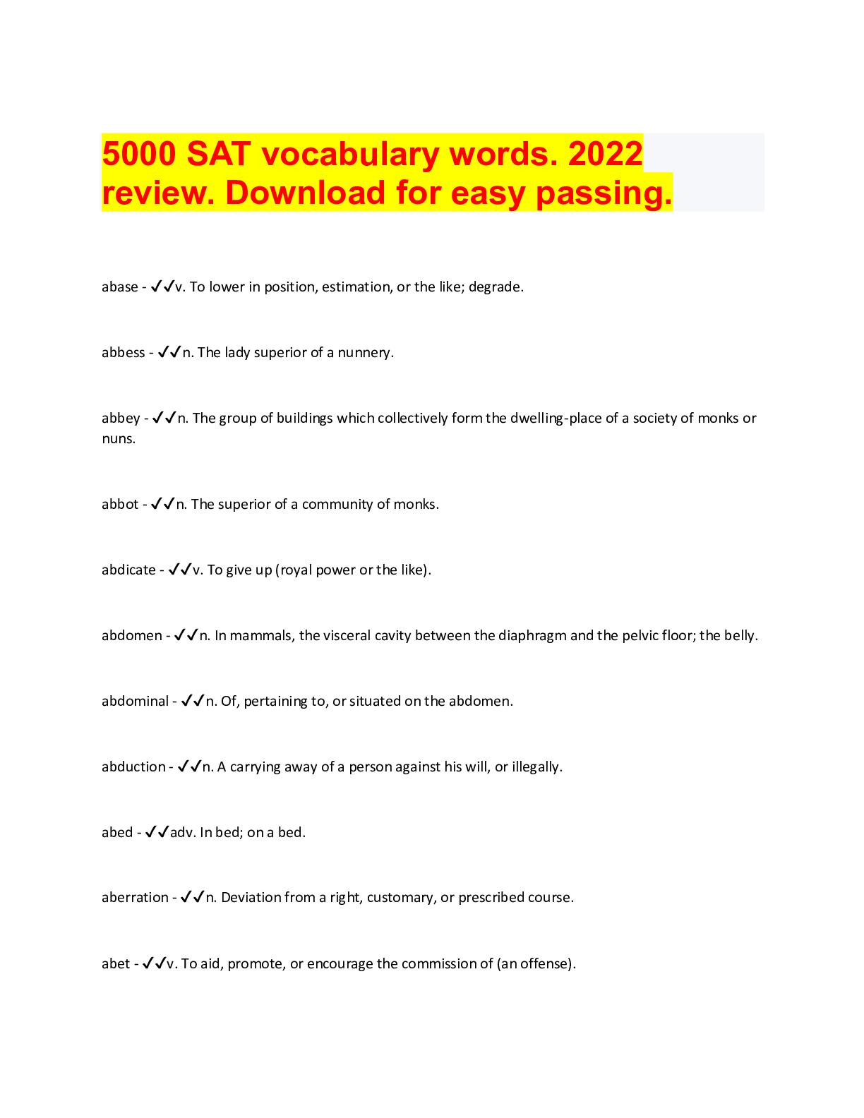 5000 SAT vocabulary words. 2022 review. Download for easy passing. All ...