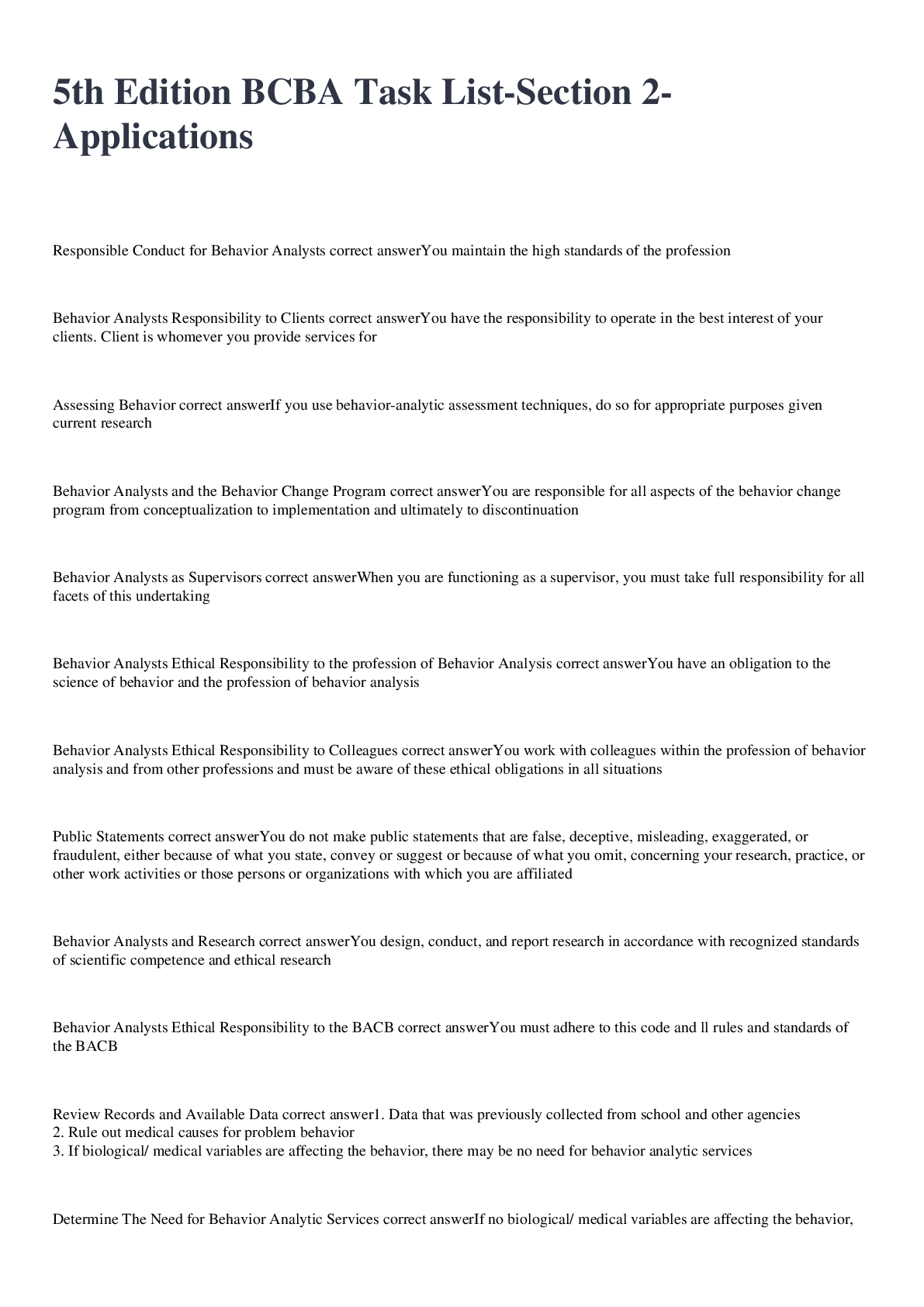 5th Edition BCBA Task List-Section 2- Applications exam 2022/2023 ...