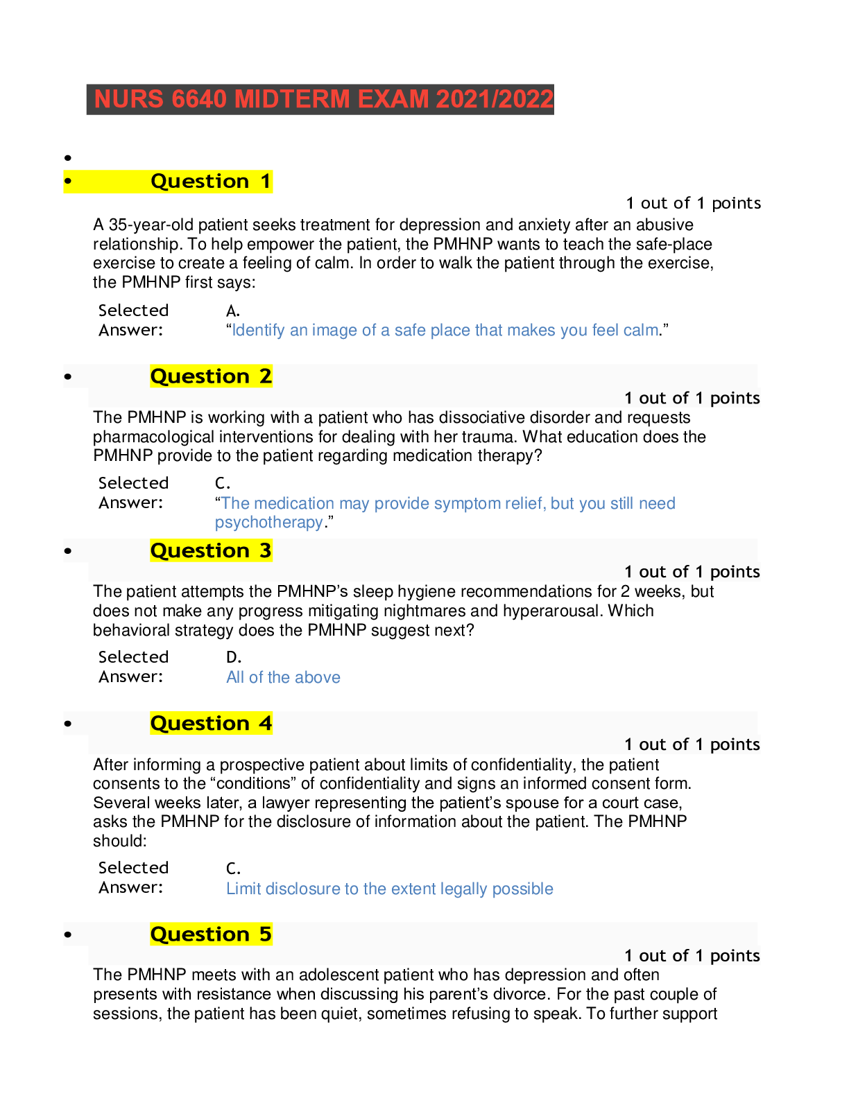 NURS 6640 MIDTERM EXAM 2021/2022 - Scholarfriends