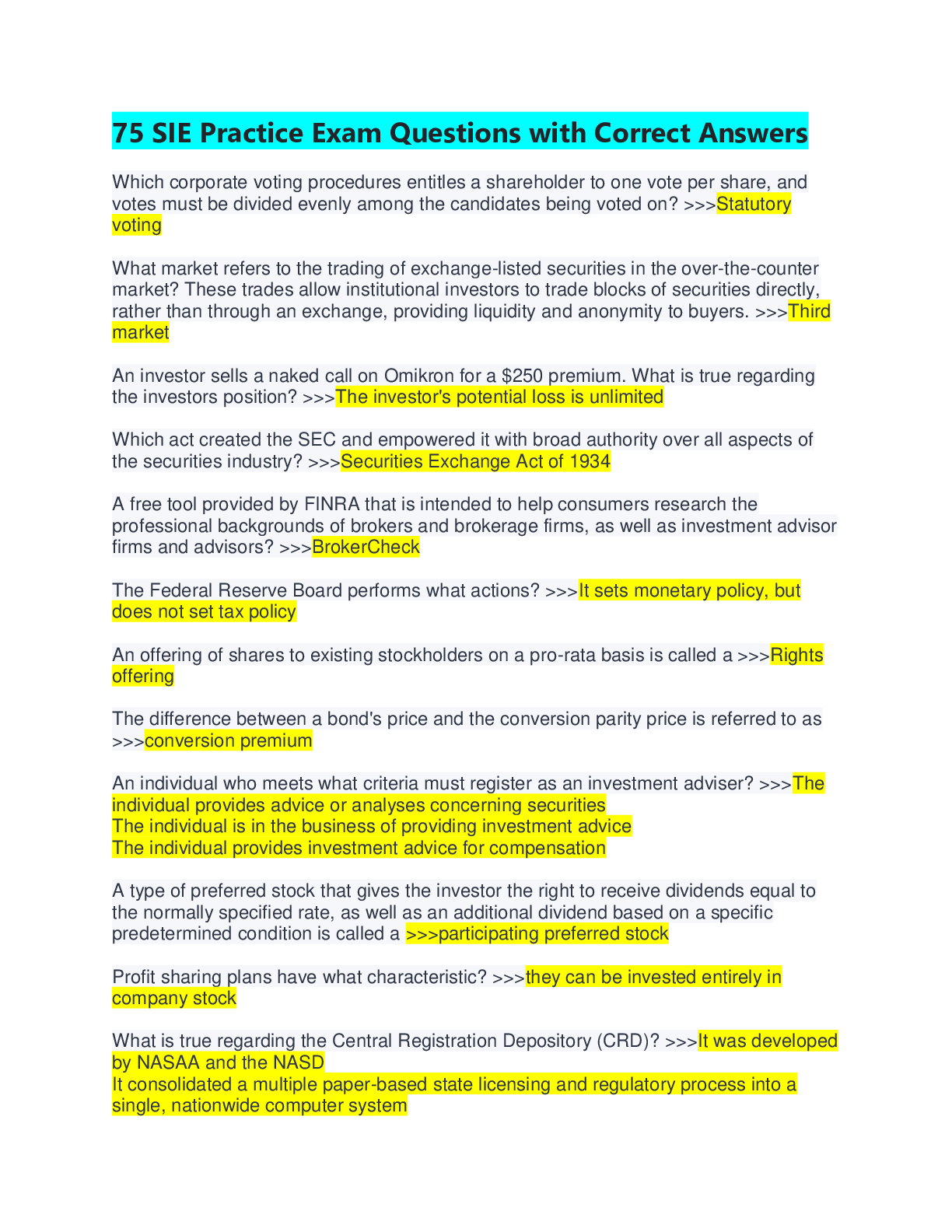 75 SIE Practice Exam Questions with Correct Answers – Scholarfriends ...