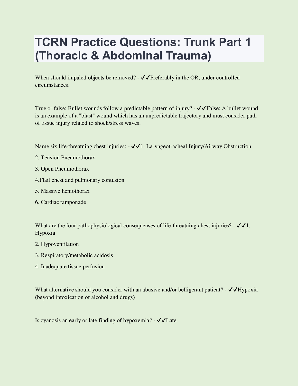 TCRN Practice Questions: Trunk Part 1 (Thoracic & Abdominal Trauma ...