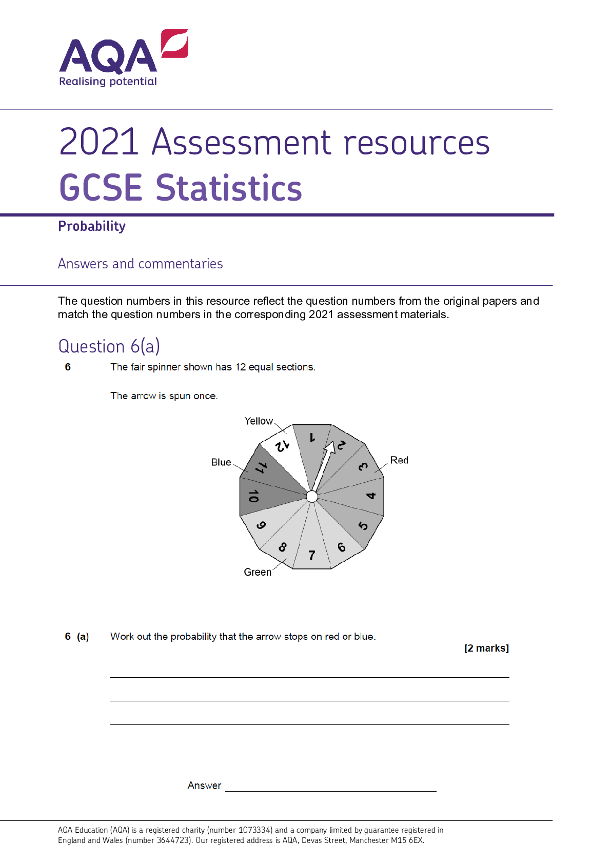 AQA GCSE 8382 Statistics Probability Answers and commentaries. 2021 ...