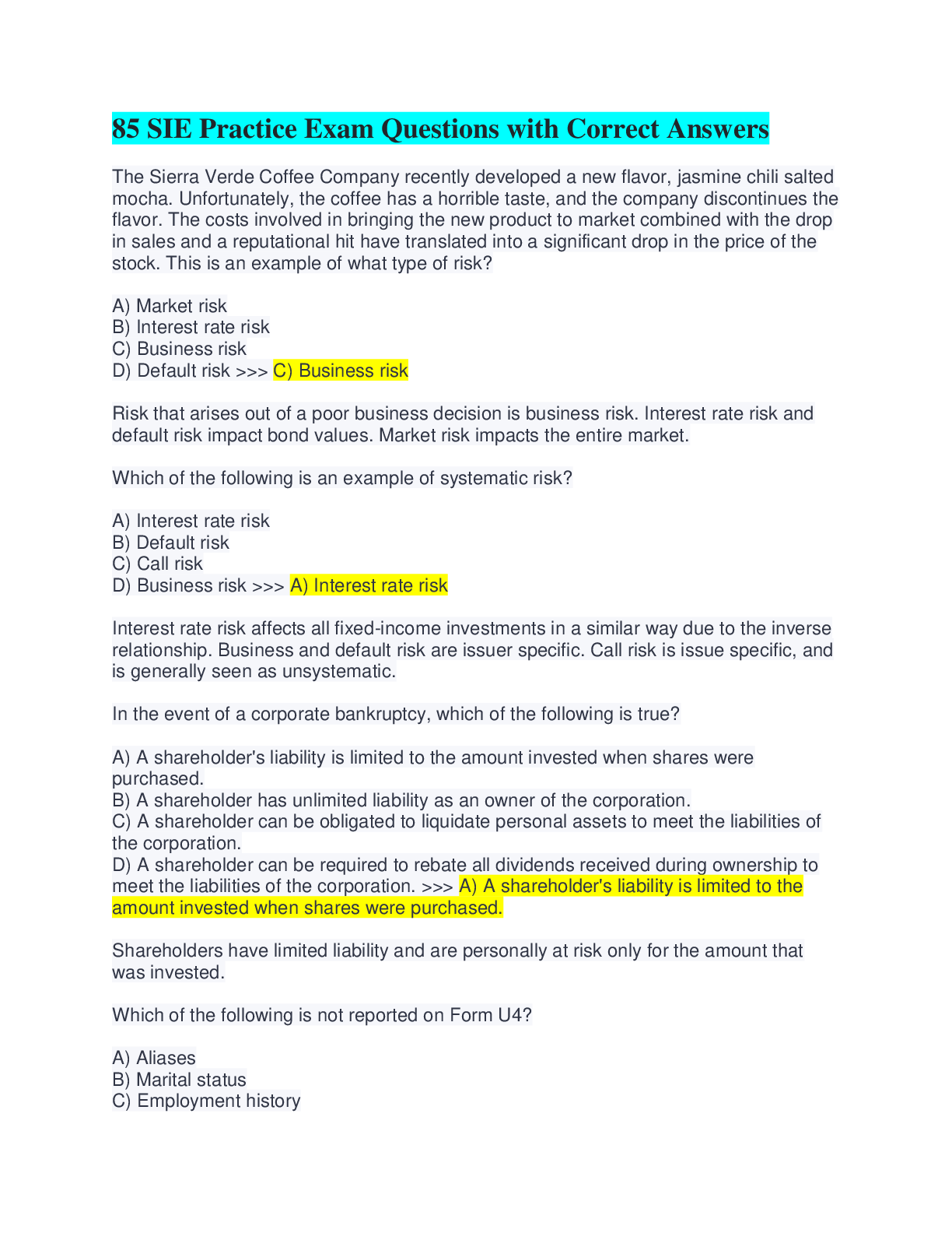 85 SIE Practice Exam Questions with Correct Answers - Scholarfriends