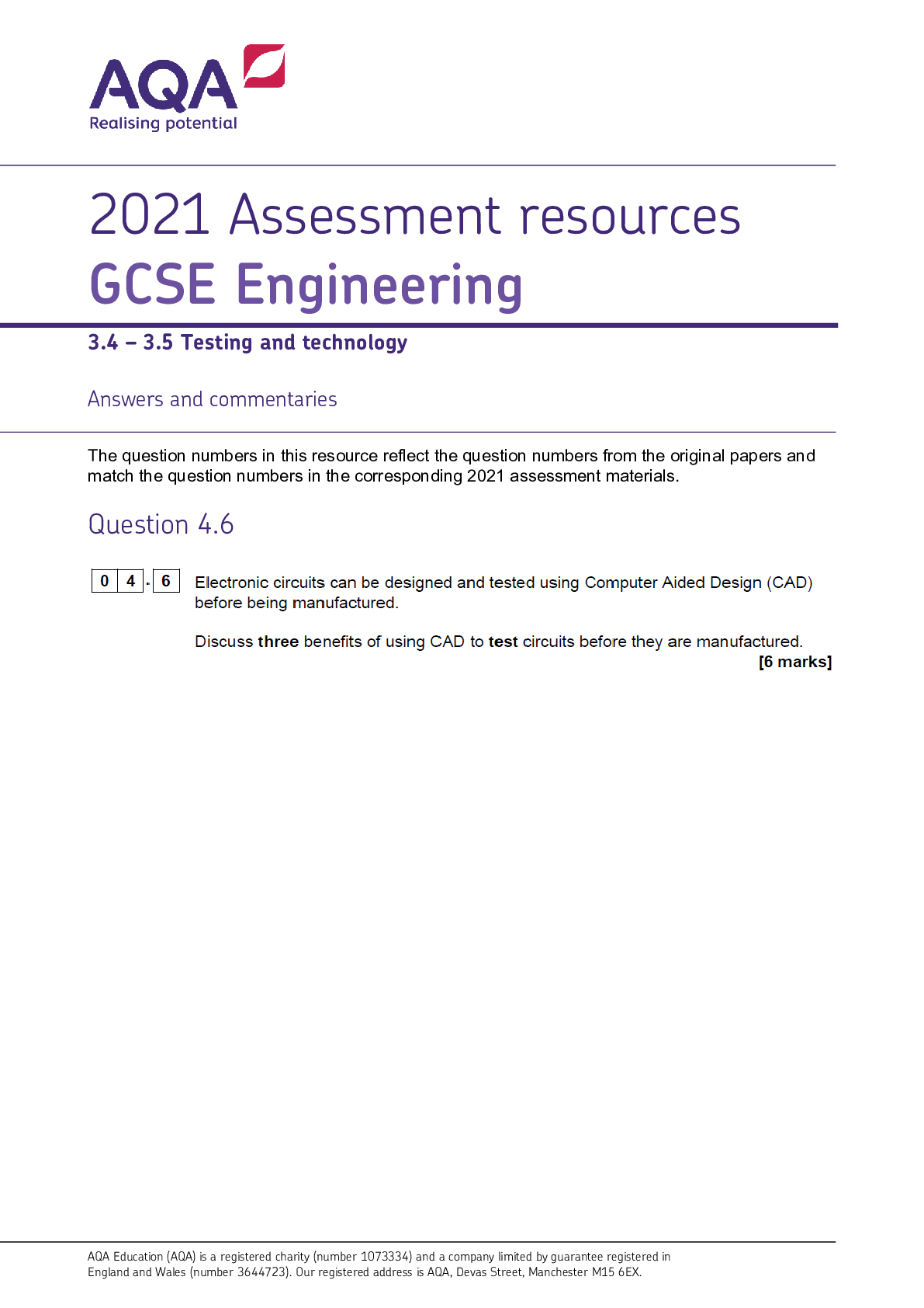 AQA GCSE Engineering 3.3 Systems in engineering Answers and ...