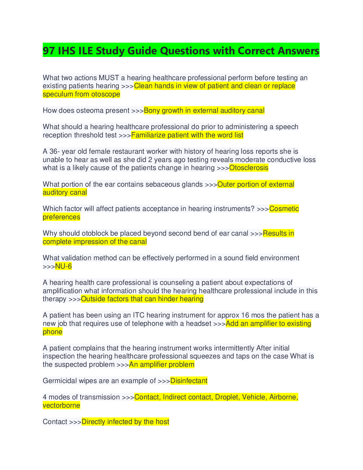 97 IHS ILE Study Guide | Questions with Correct Answers - Scholarfriends