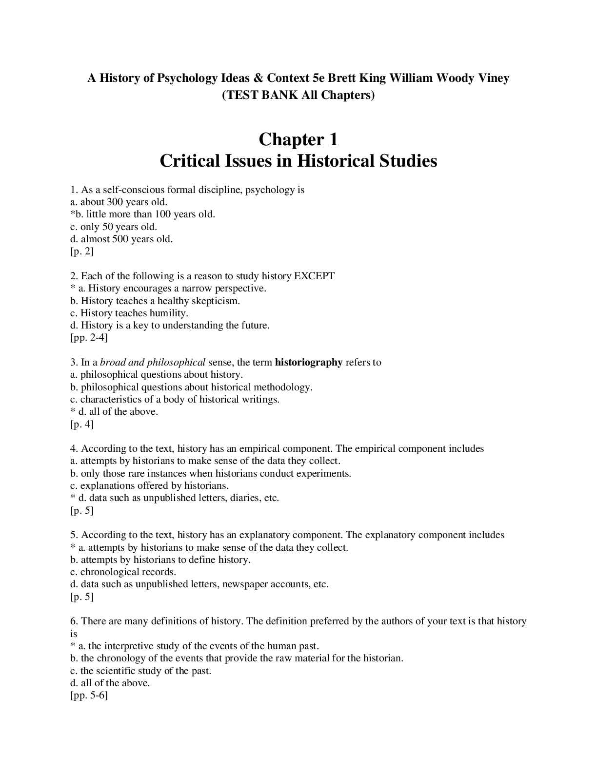 Test Bank for A History of Psychology Ideas & Context 5th Edition by ...