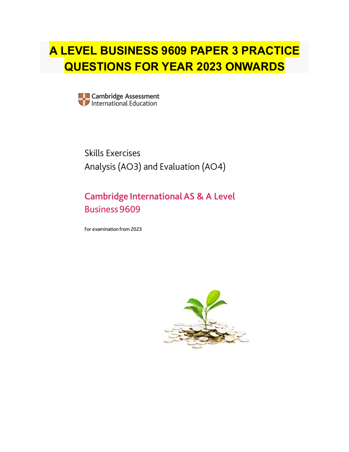 A LEVEL BUSINESS 9609 PAPER 3 PRACTICE QUESTIONS FOR YEAR 2023 ONWARDS ...