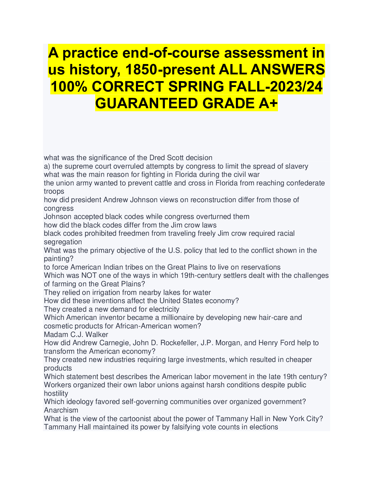 A practice end-of-course assessment in us history, 1850-present ALL ...