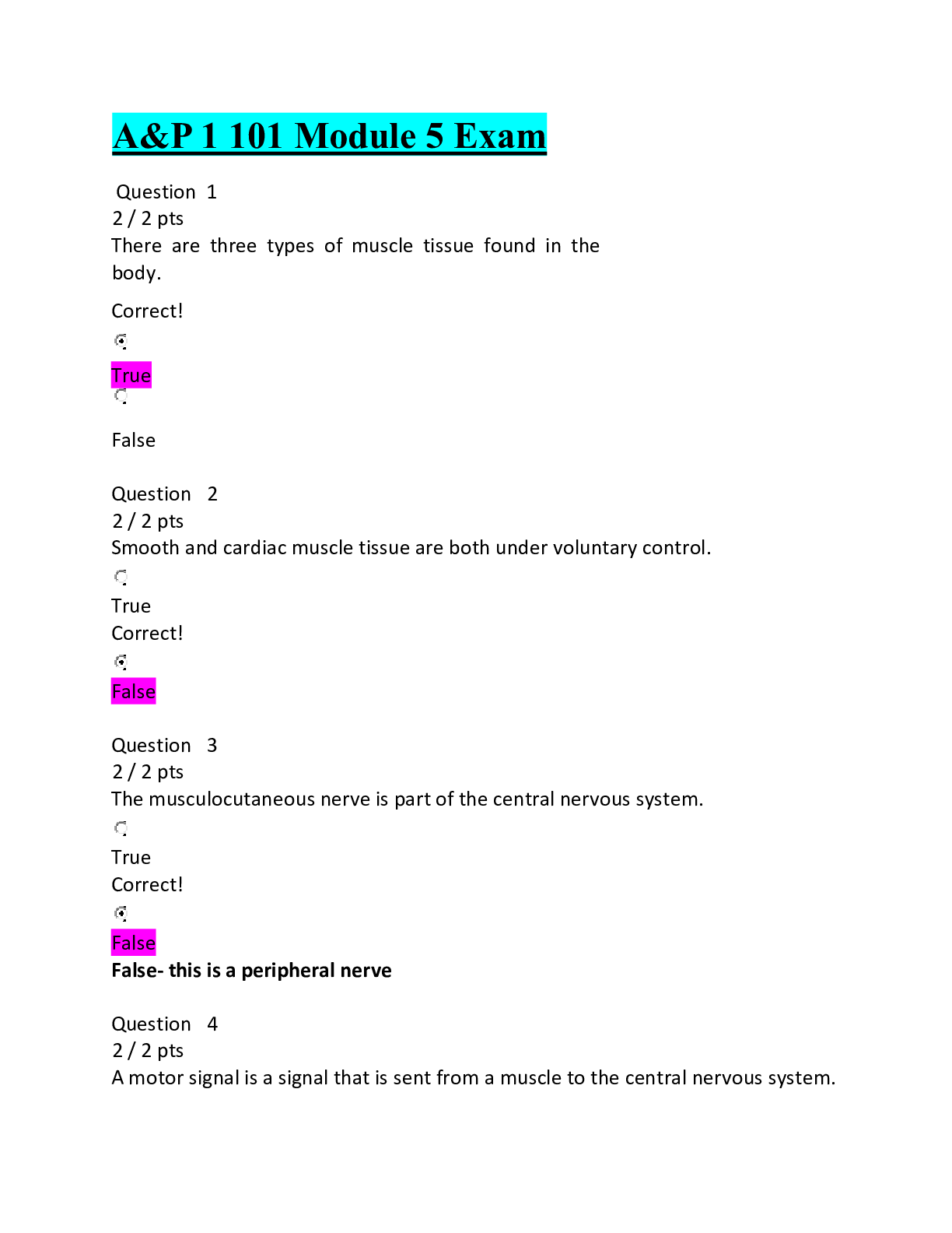 A&P 1 101 Module 5 Exam Muscular system/ Questions & Answers/Latest ...
