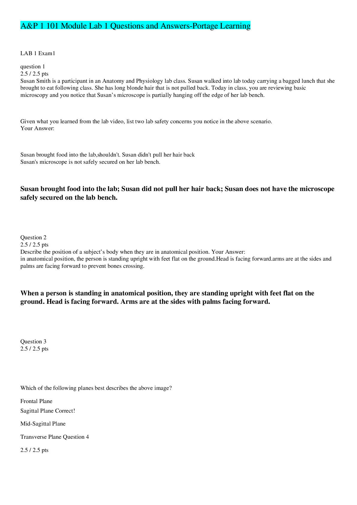 A&P 1 101 Module Lab 1 Exam 1 Questions and Answers-Portage Learning ...