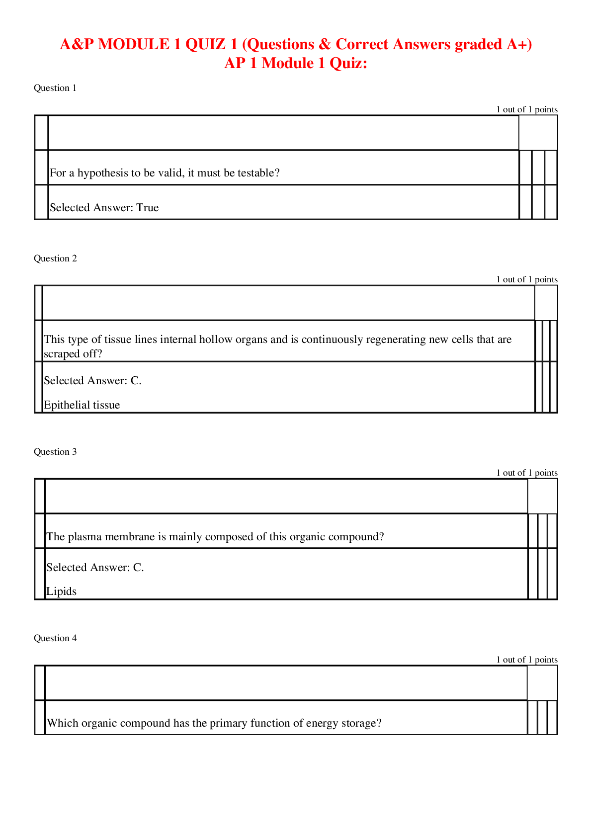 A&P MODULE 1 QUIZ 1 (Questions & Correct Answers graded A+) AP 1 Module ...