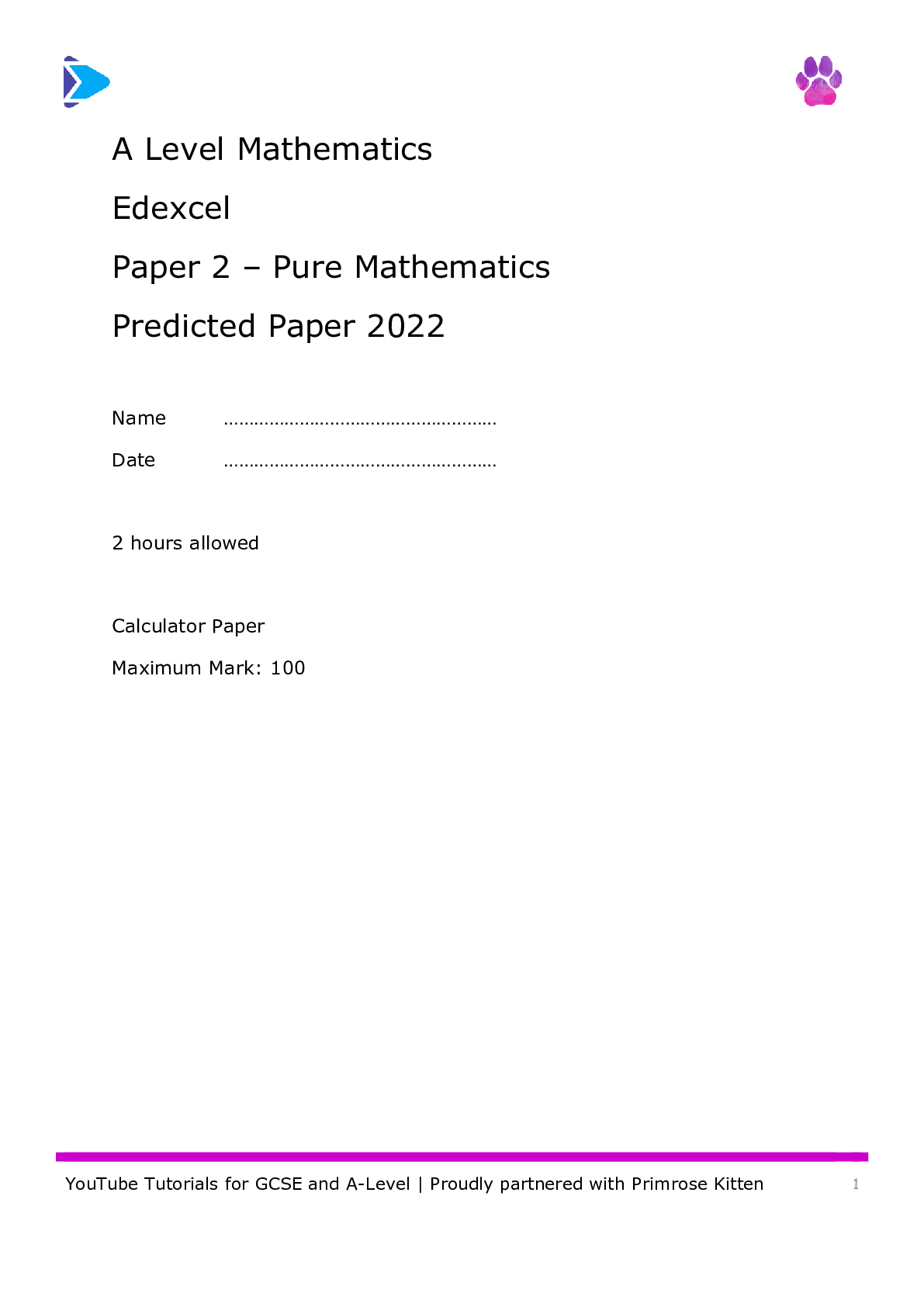 Edexcel_A Level Mathematics Predicted Paper 2_2022 | Pure Mathematics Revised - Scholarfriends