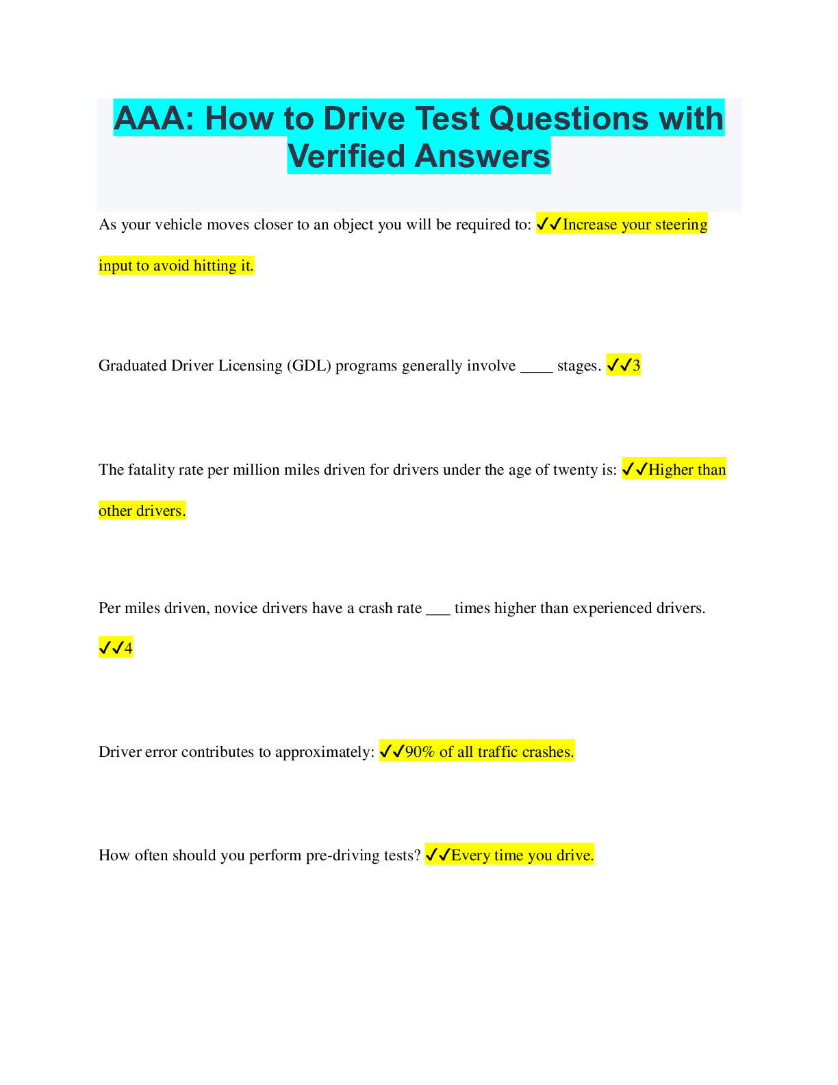 AAA: How to Drive Test Questions with Verified Answers - Scholarfriends