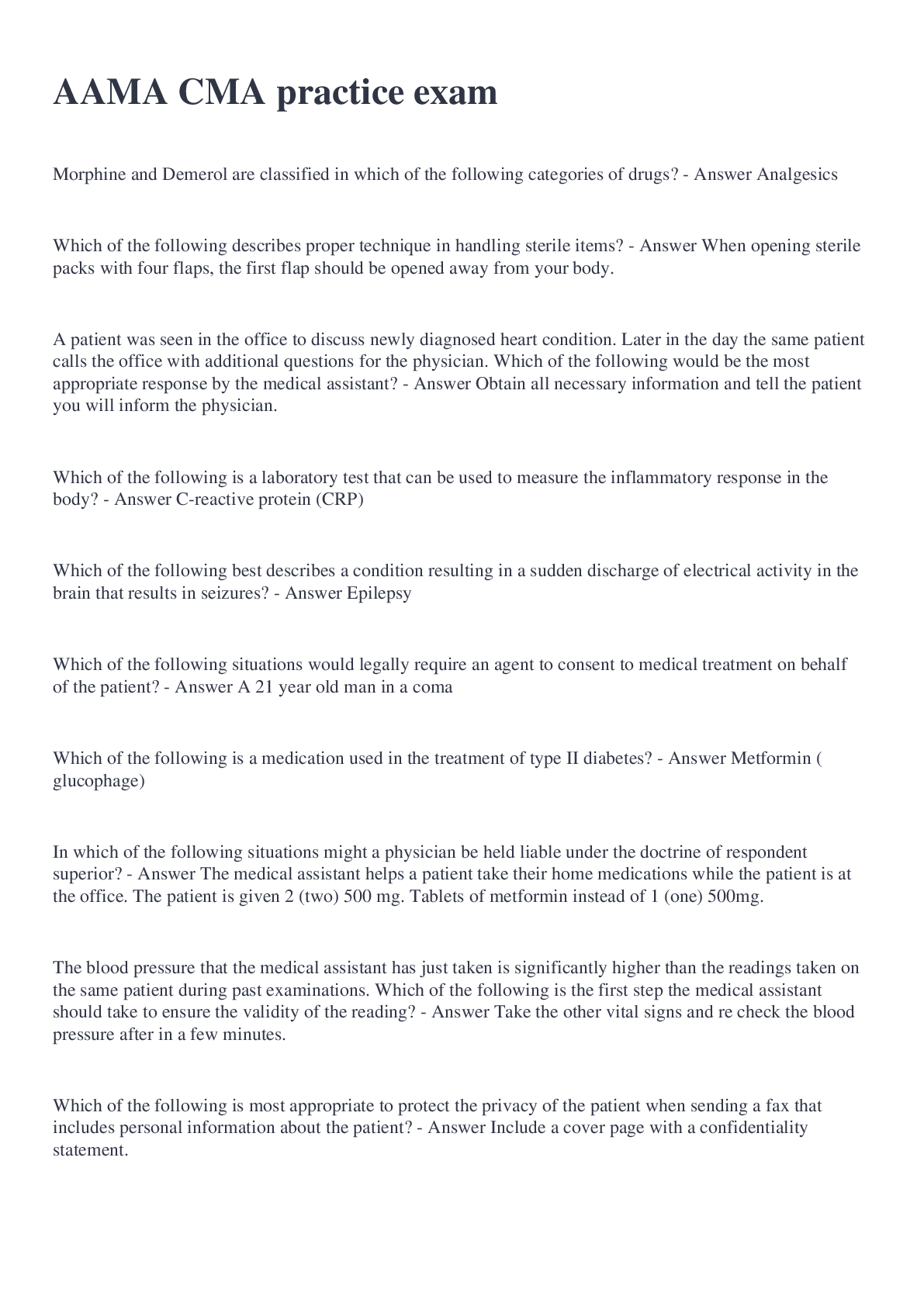 AAMA CMA practice exam - Scholarfriends